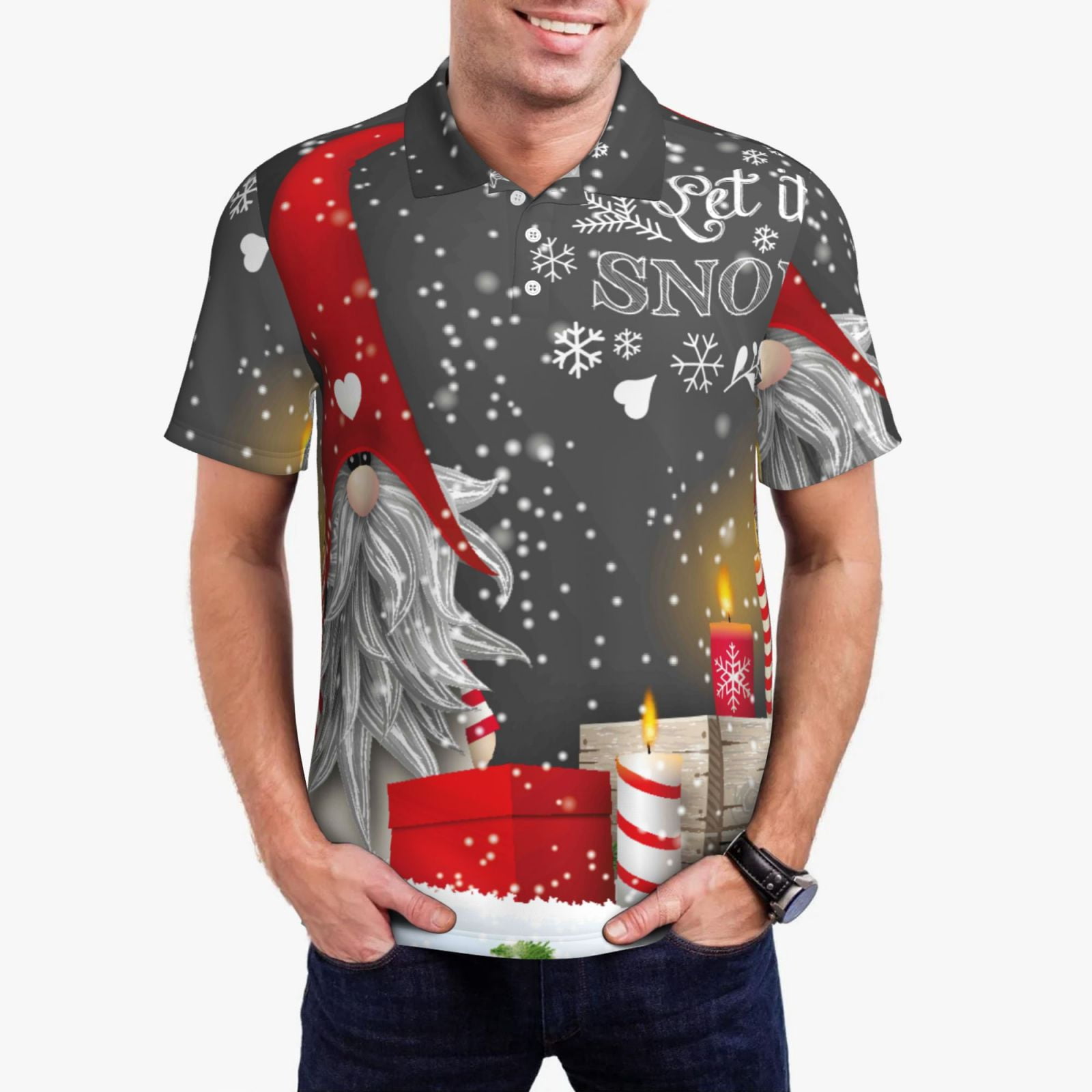 Daiia Traditional Scandinavian Dwarf Pattern Men’s Polo Shirts,Solid ...