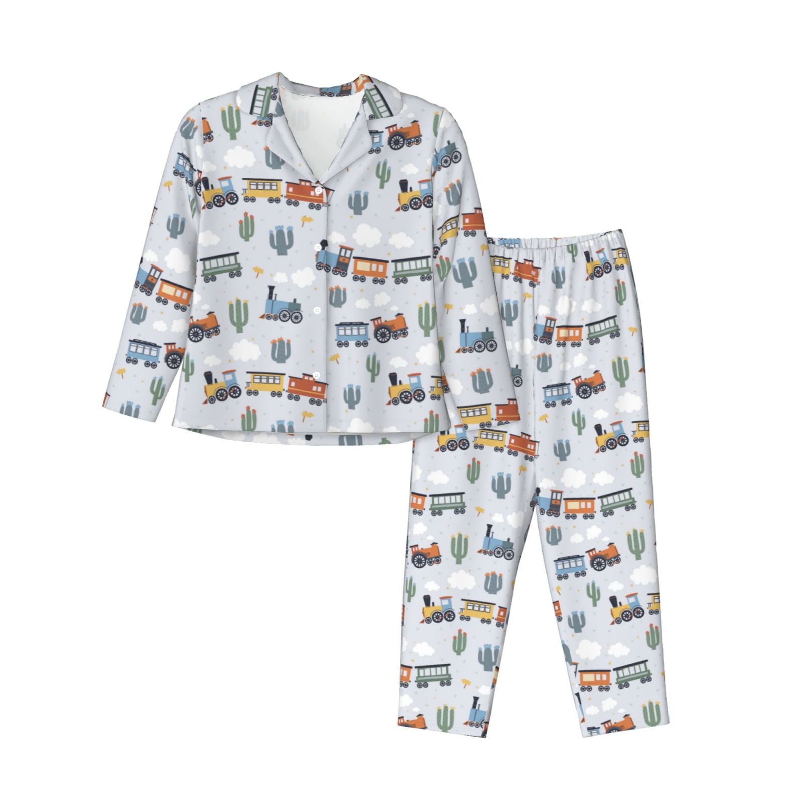 Daiia Trains And Cactuse for Women's Long-Sleeved Pajama Set – Soft ...