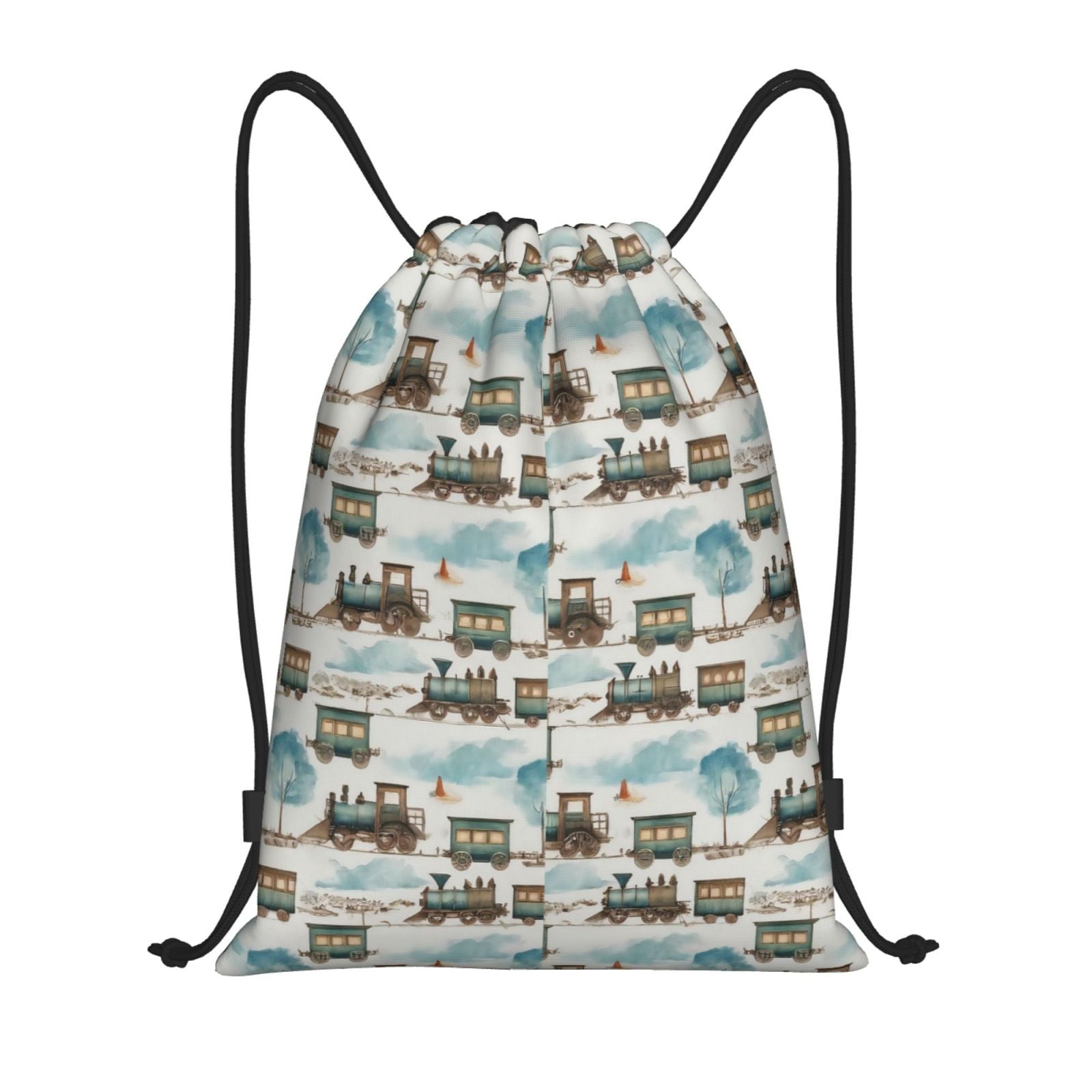 Daiia Transport Train Pattern Drawstring Backpack, Gym Bag, Lightweight ...