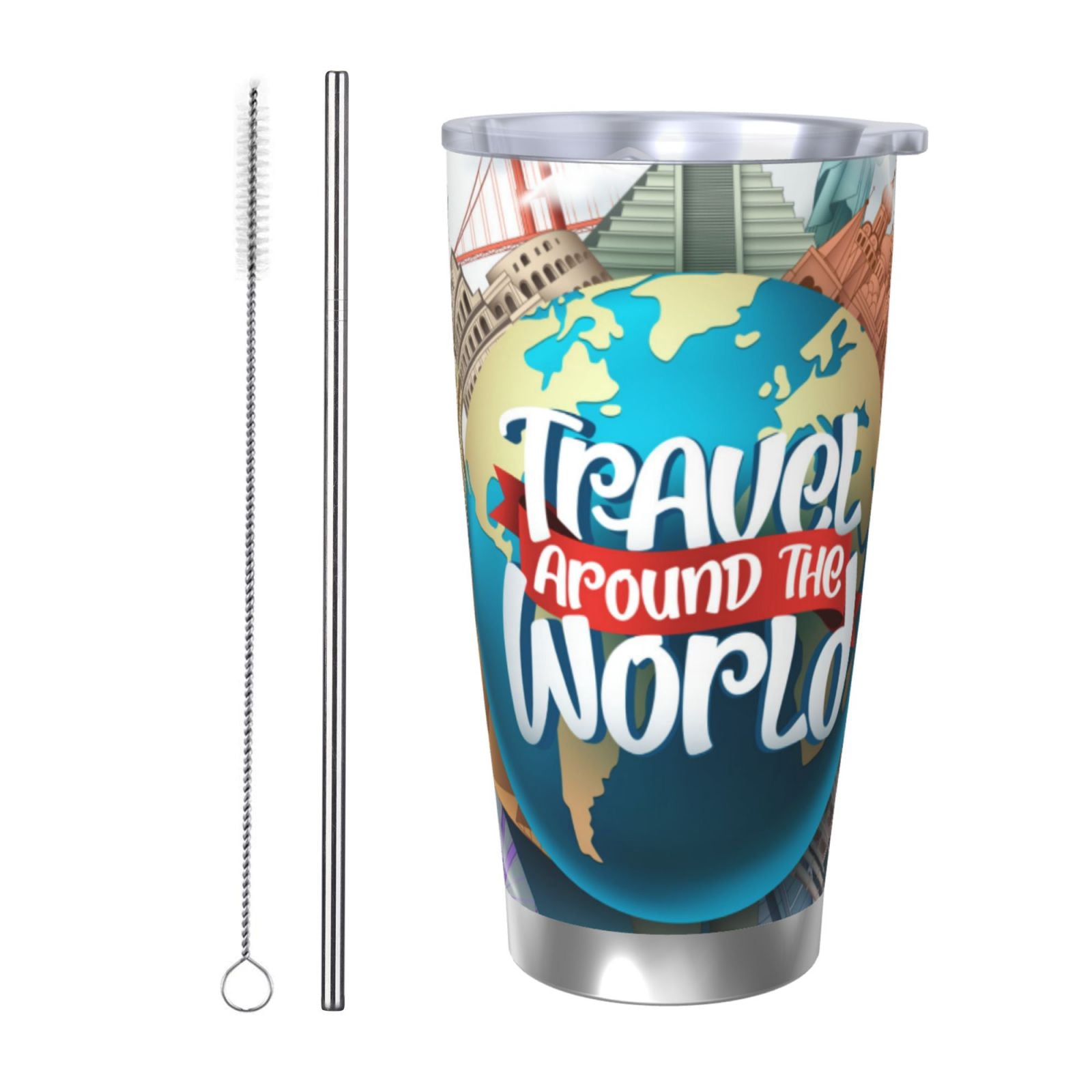 Daiia Travel Around The World Printed 20oz Insulated Coffee Cup with ...