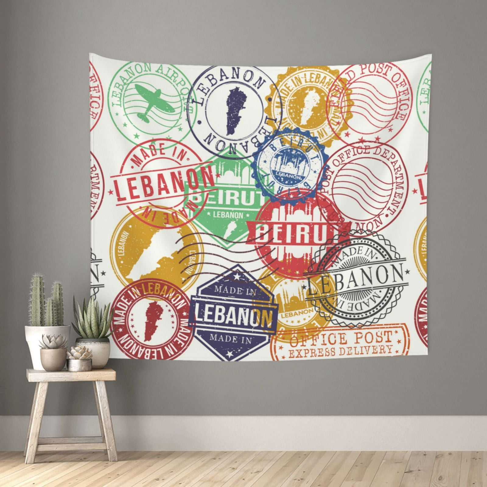 Daiia Travel Stamp Pattern Tapestry 60x51 Inches Wall Hanging Tapestry ...