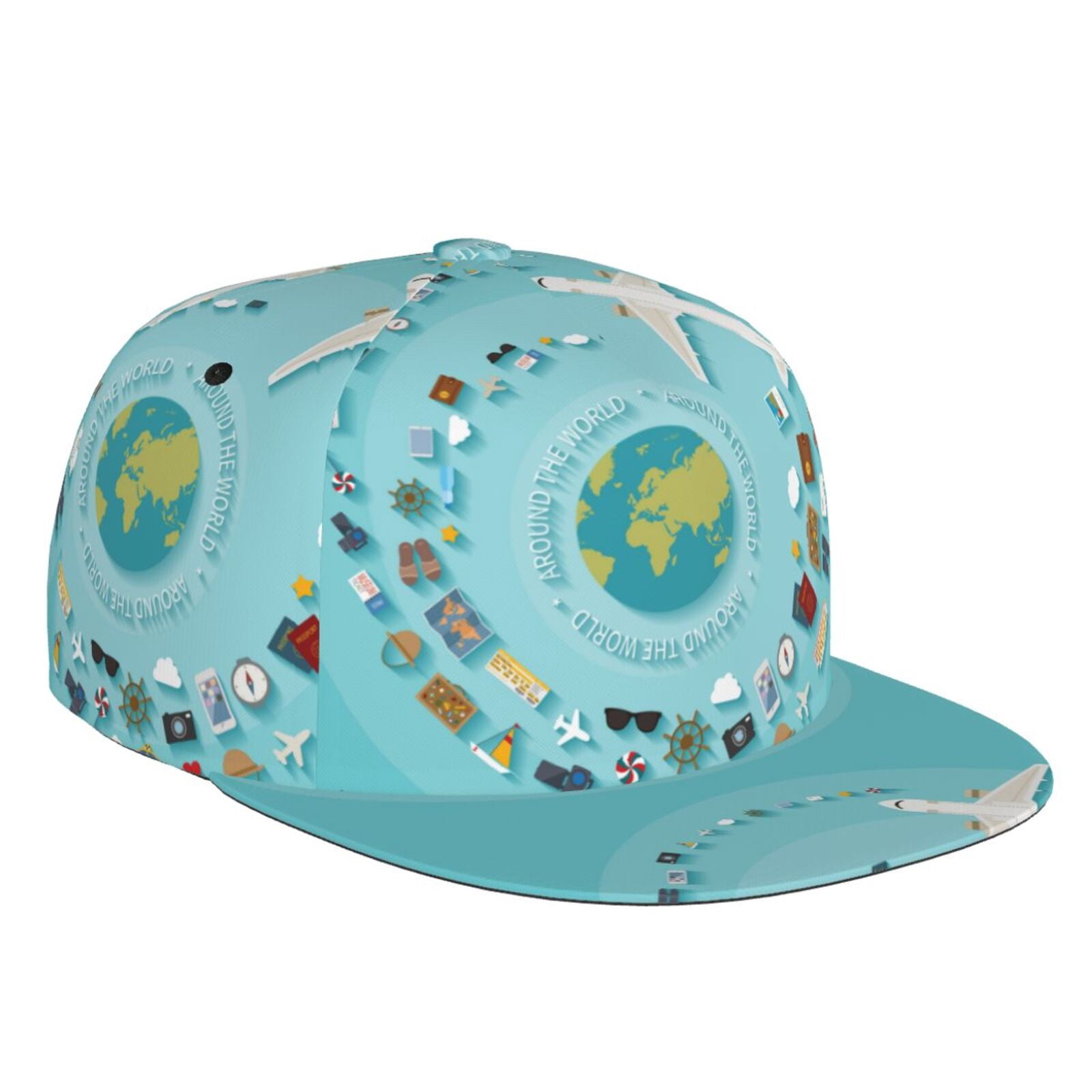 Daiia Travelling on Airplane print Flat Bill Hats Flat Brim Trucker Cap ...