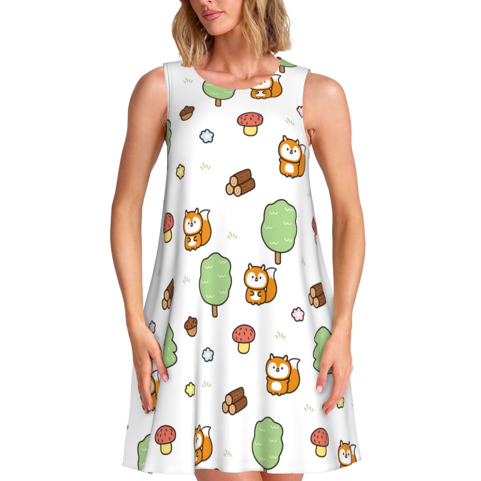Daiia Tree Squirrel Print Women's Dresses 2025 Trendy Short sleeve ...