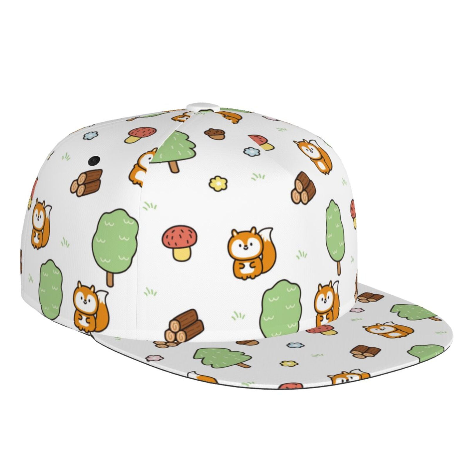 Daiia Tree Squirrel print Flat Bill Hats Flat Brim Trucker Cap Baseball ...