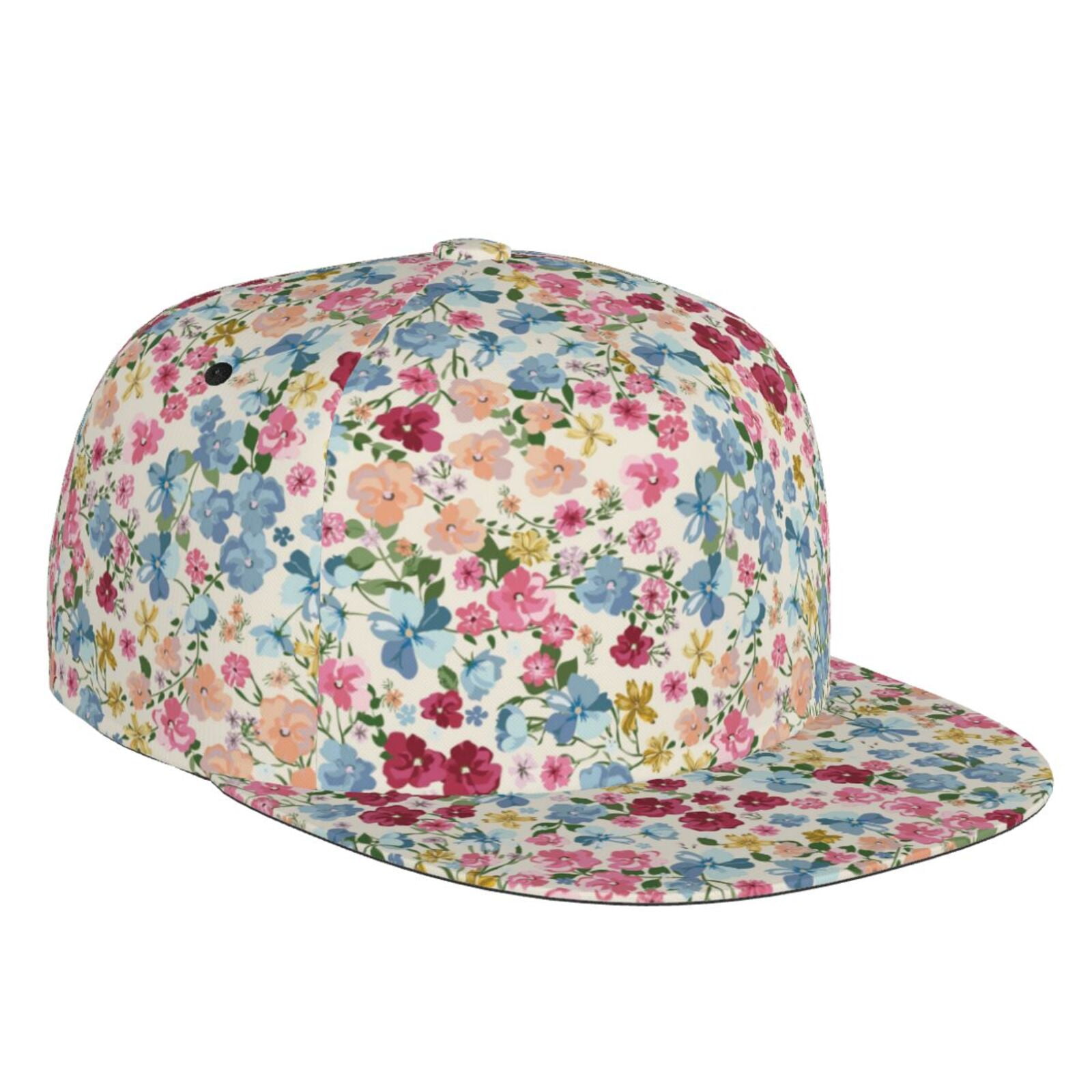 Daiia Trendy Floral Design print Flat Bill Hats Flat Brim Trucker Cap ...