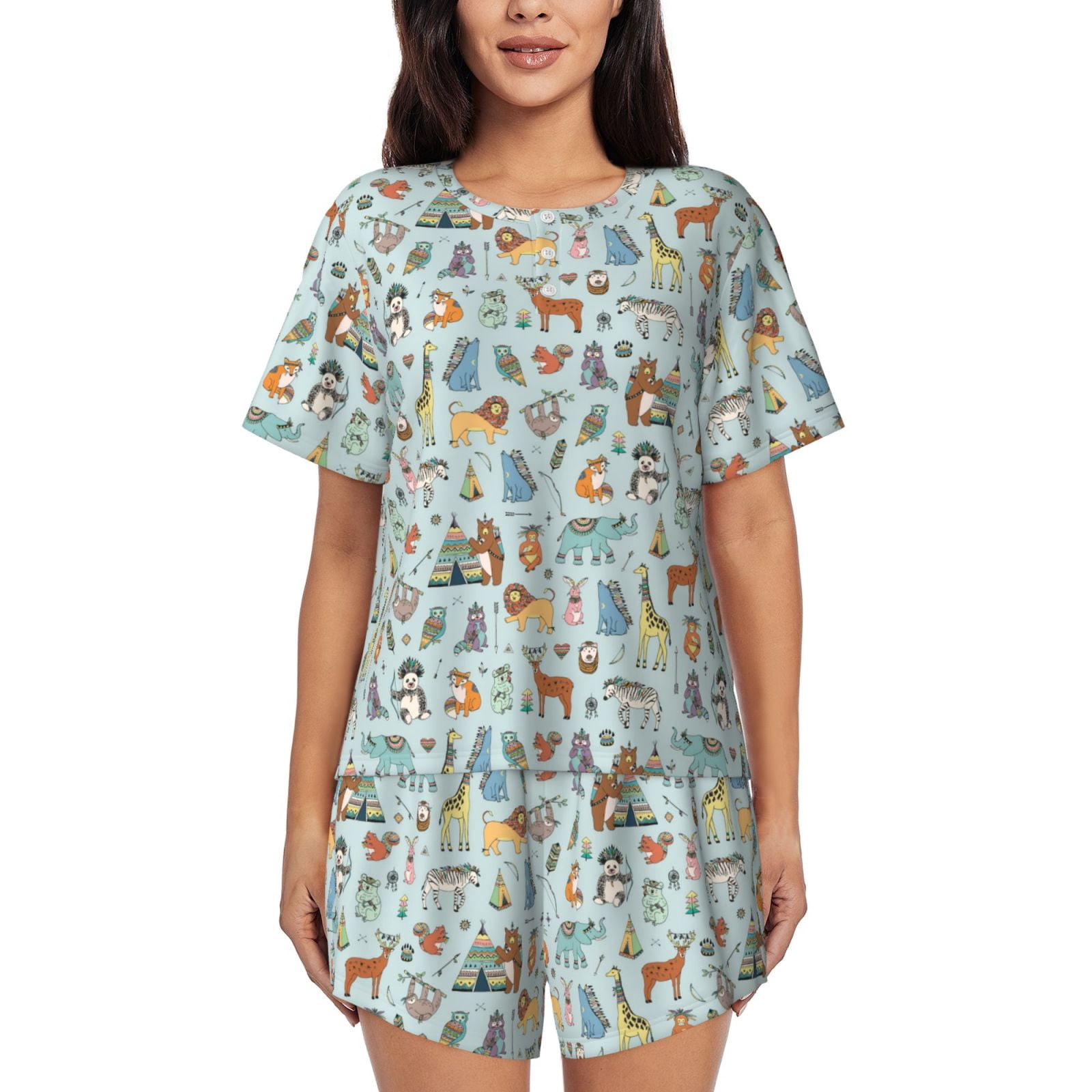 Daiia Tribal Animals Pattern Womens Pajama Sets Short Sleeve Pajamas ...