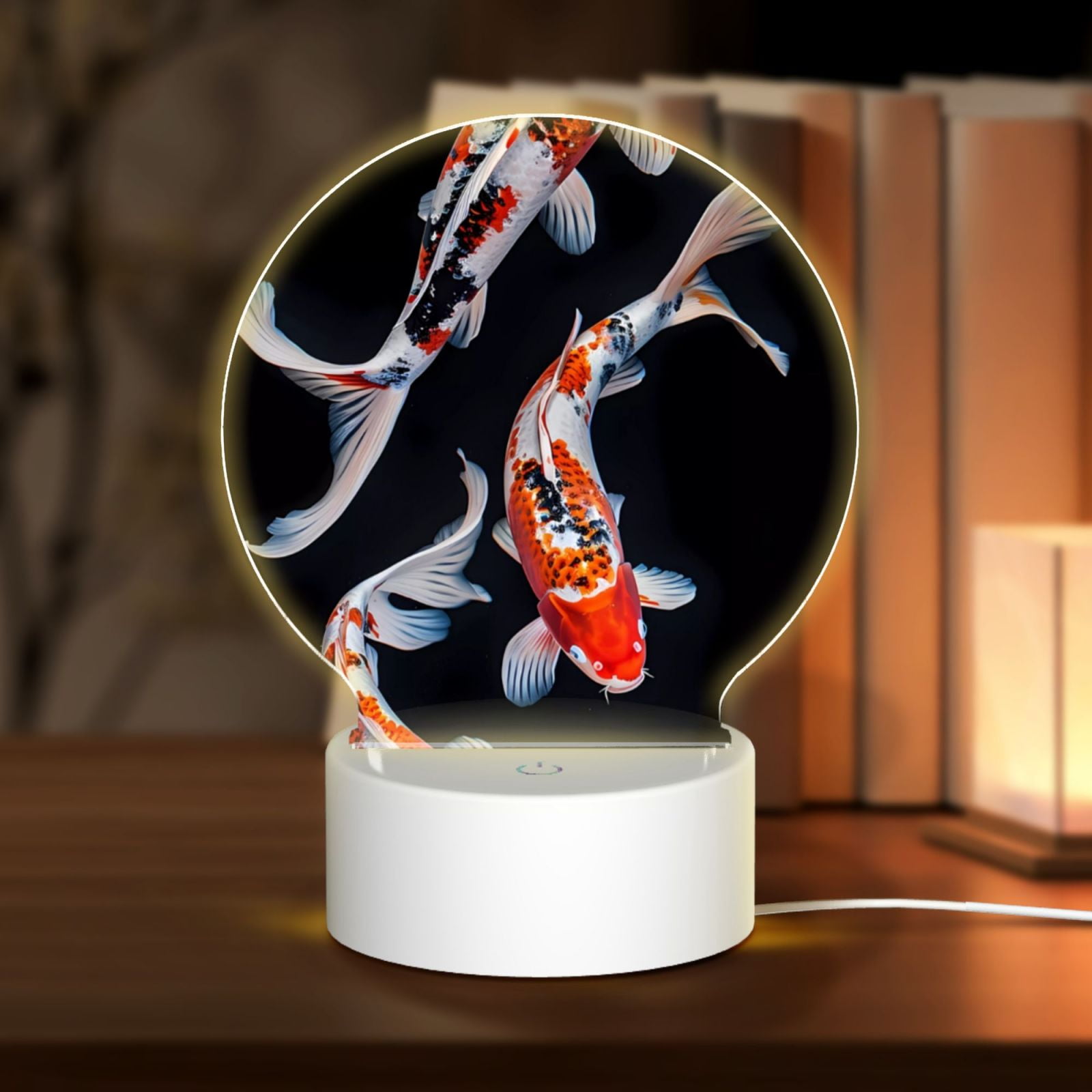 Daiia Tricolor Koi Fish Trio Pattern Acrylic Night Light, LED Touch ...