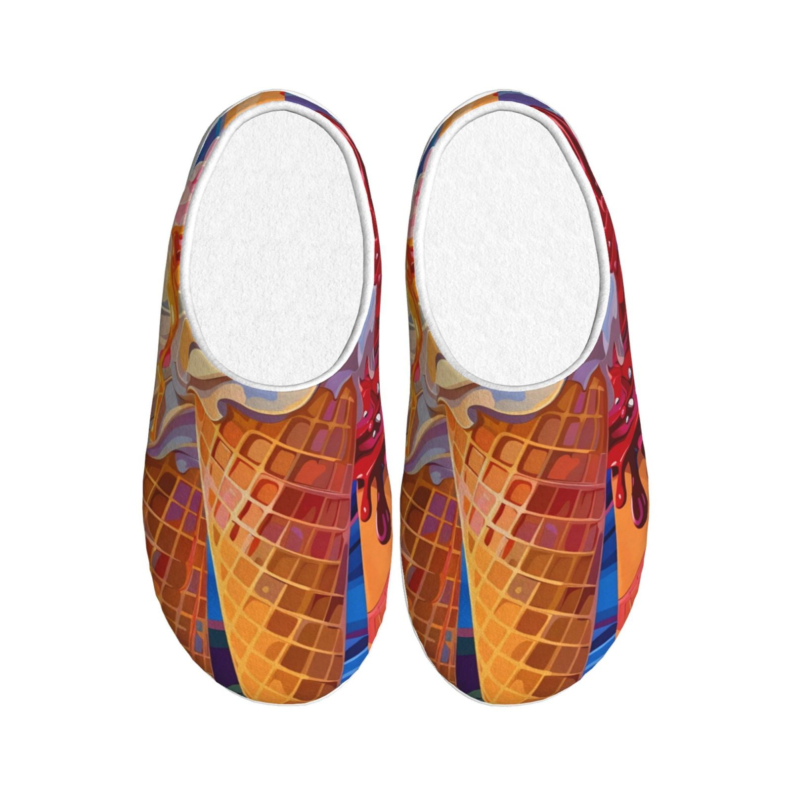 Daiia Trio Of Dripping Cones Print Women’s Fuzzy Slippers Memory Foam ...