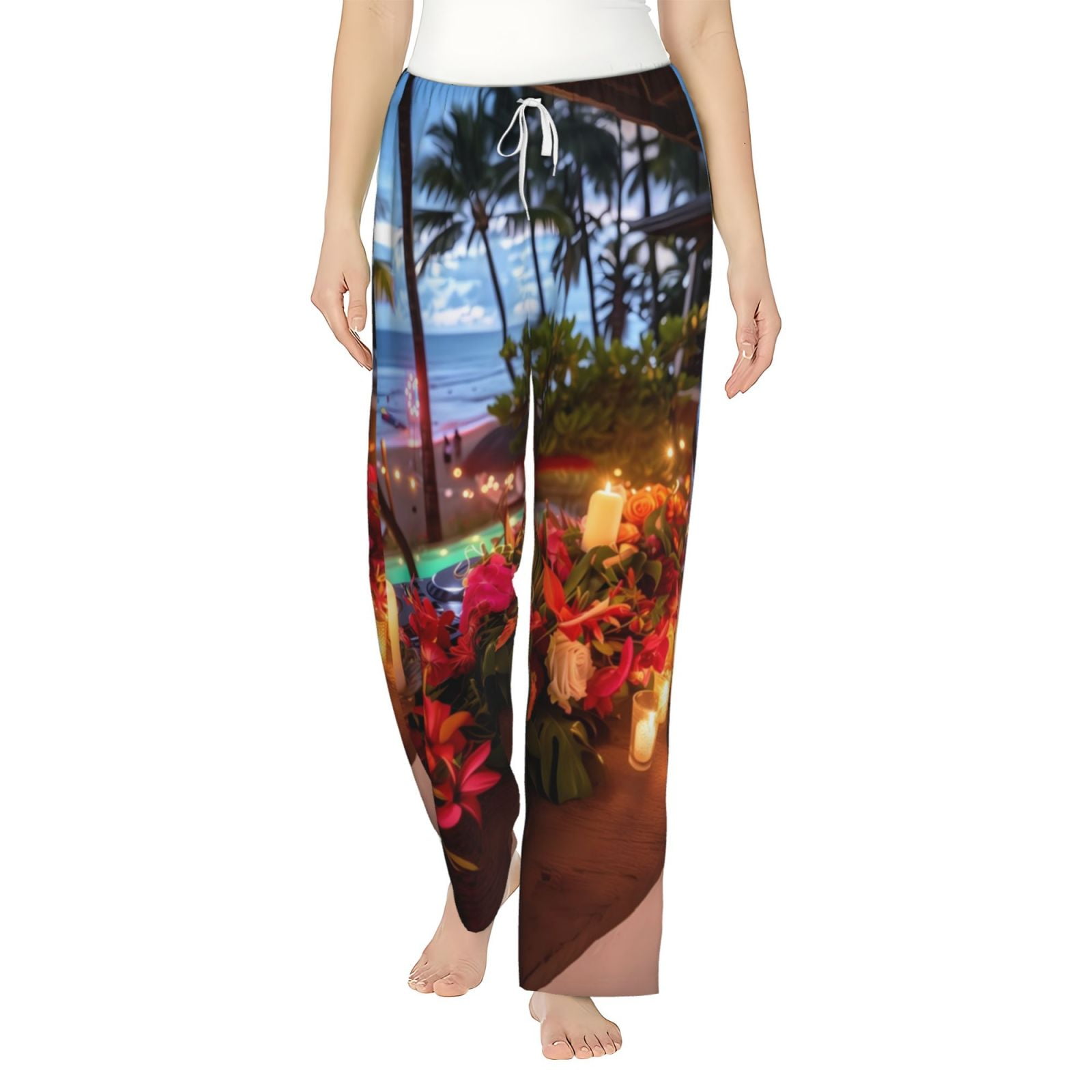 Daiia Tropical Beach Candlelight Women's Sleep Pant with Pockets and ...