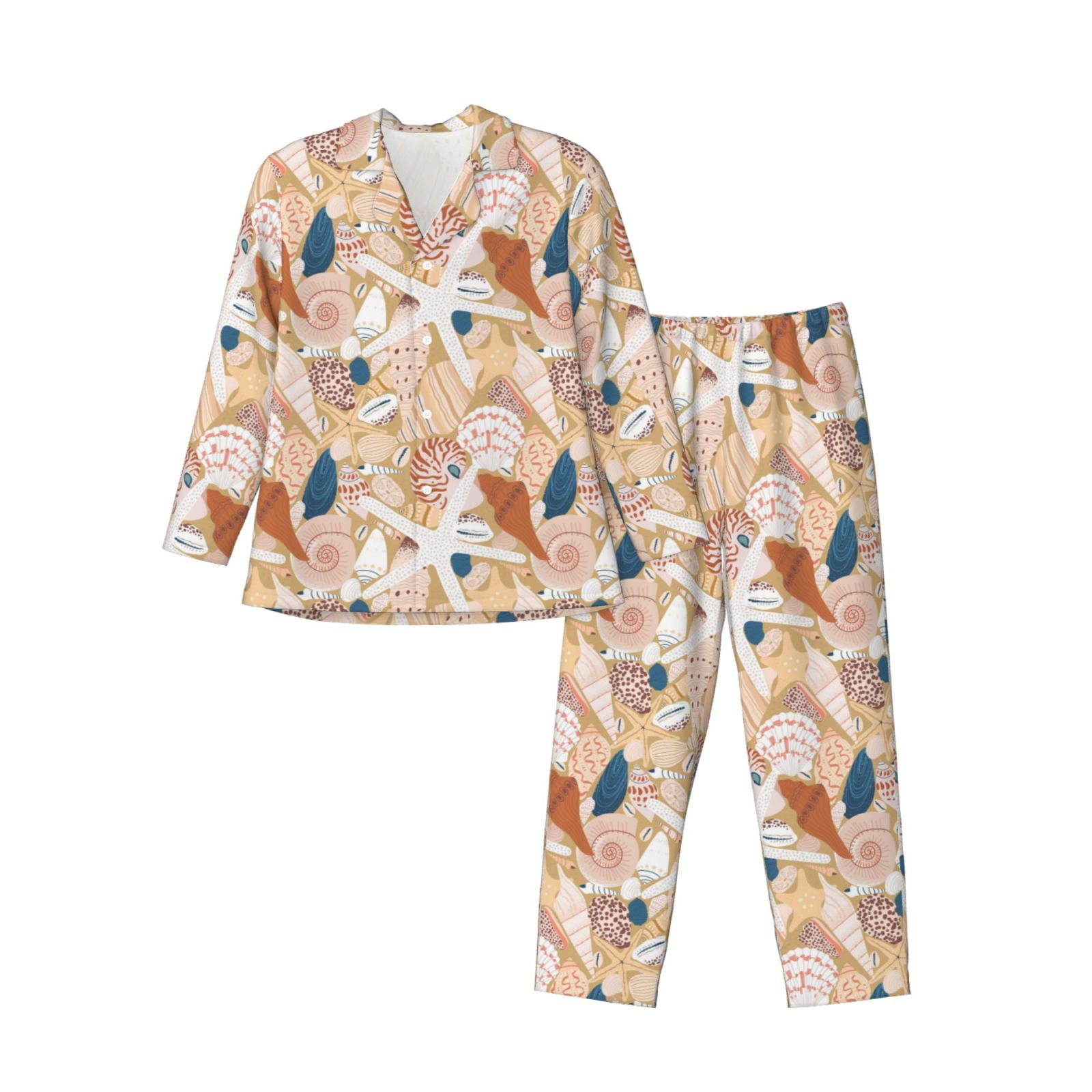 Daiia Tropical Beach Sea Shell for Men's Long-Sleeved Pajama Set – Soft ...