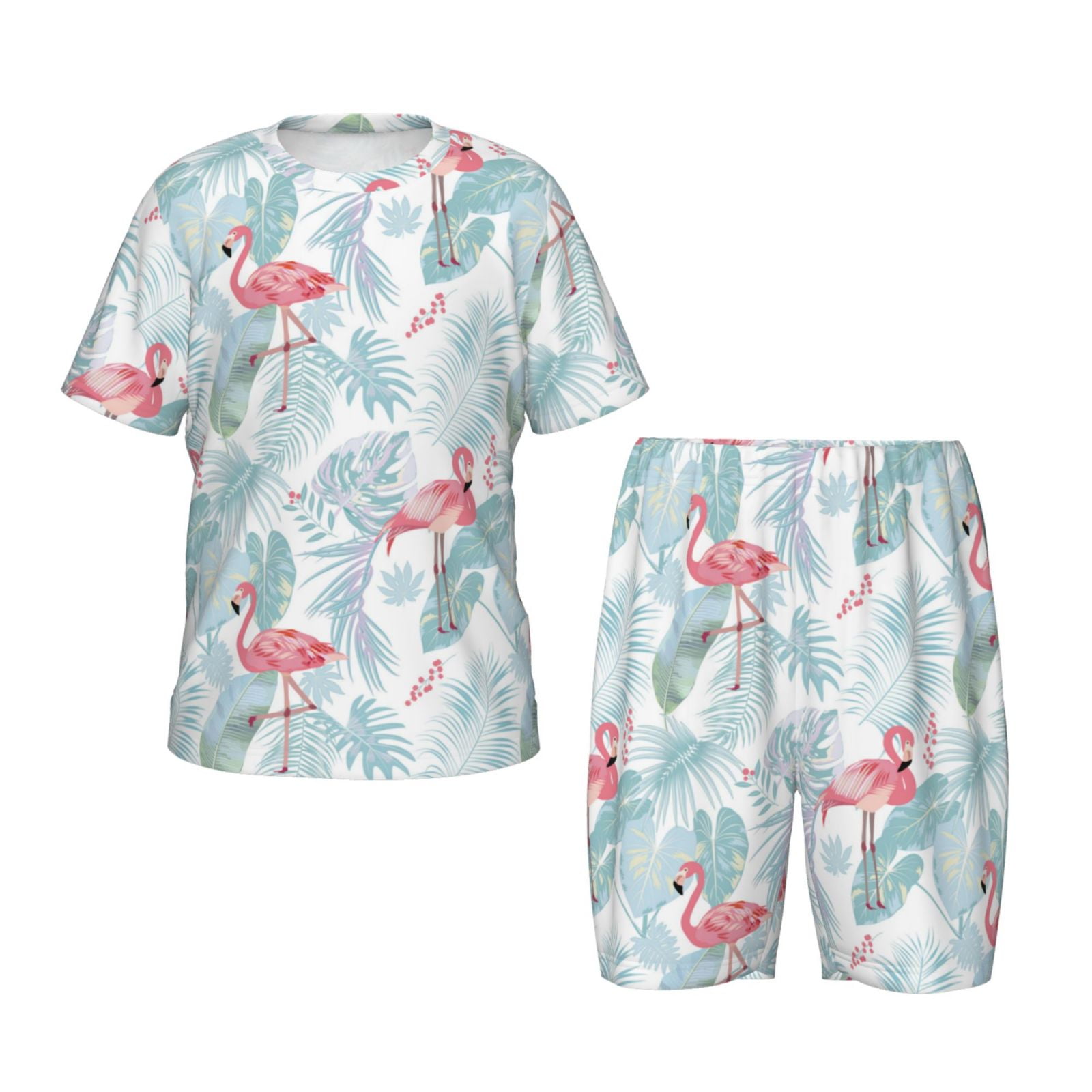 Daiia Tropical Flamingo Print Children’s Cotton Pajama Set – Short-Sleeved Top & Shorts ...