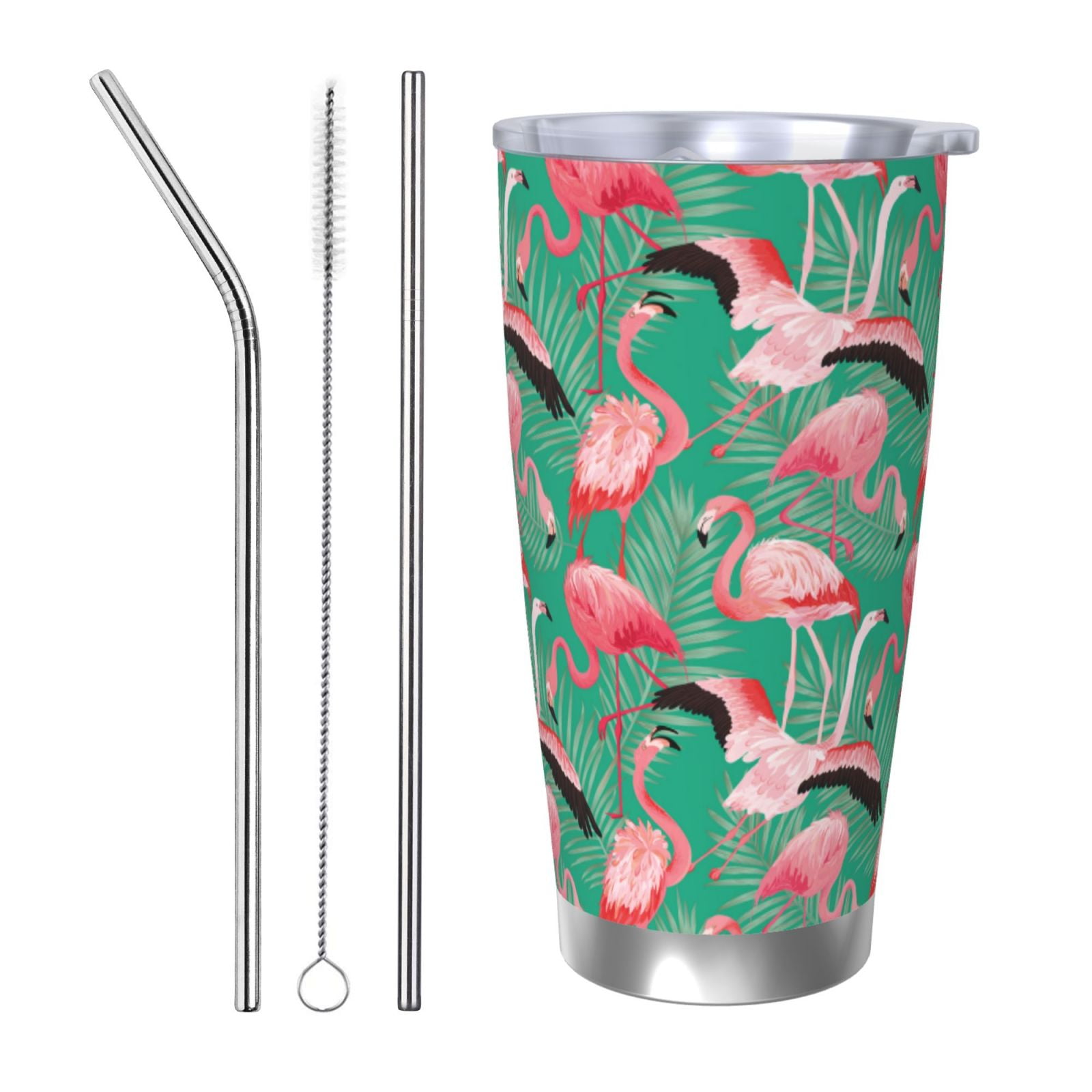 Daiia Tropical Flamingo Printed 20oz Insulated Coffee Cup with Straw ...