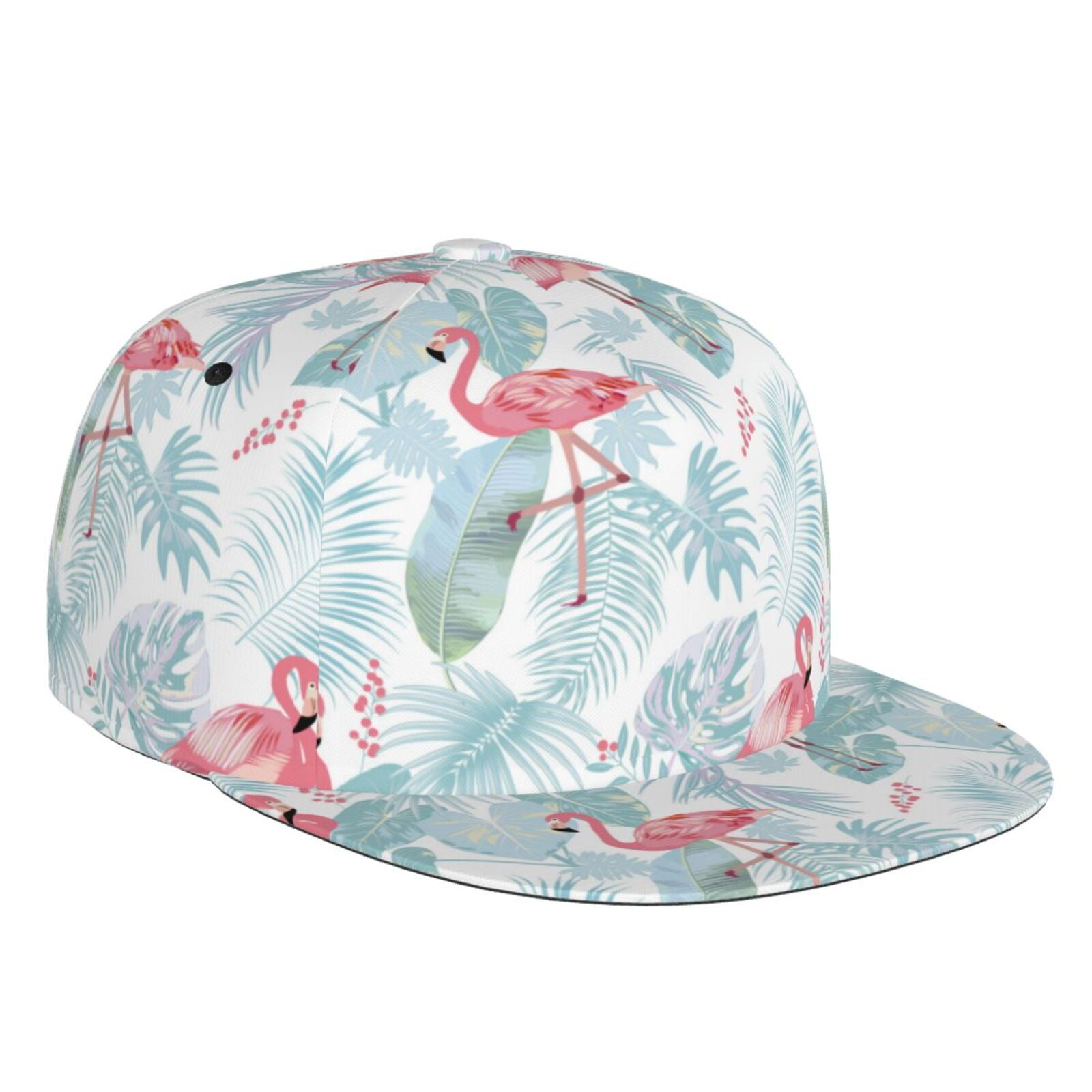Daiia Tropical Flamingo print Flat Bill Hats Flat Brim Trucker Cap ...