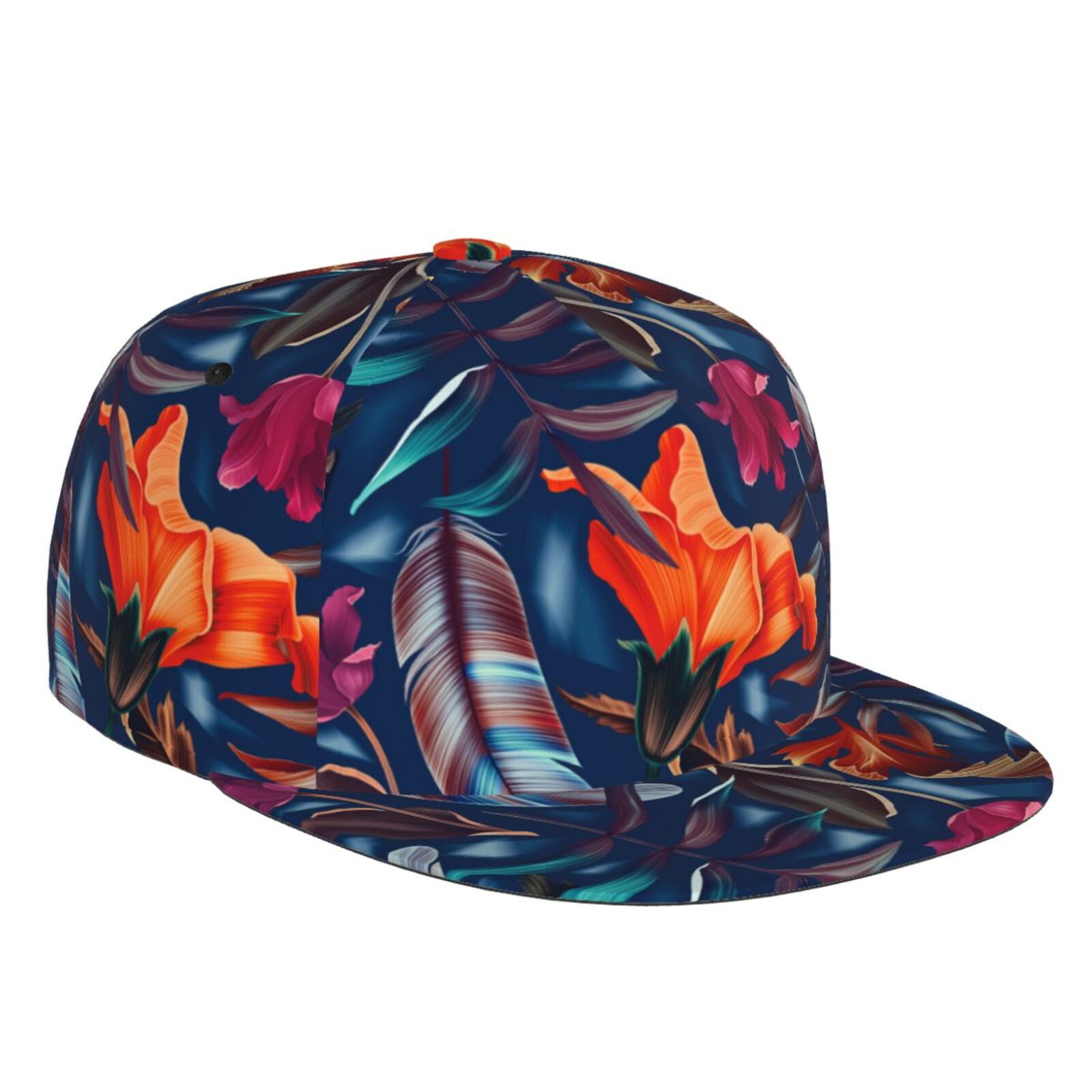 Daiia Tropical Flower print Flat Bill Hats Flat Brim Trucker Cap ...