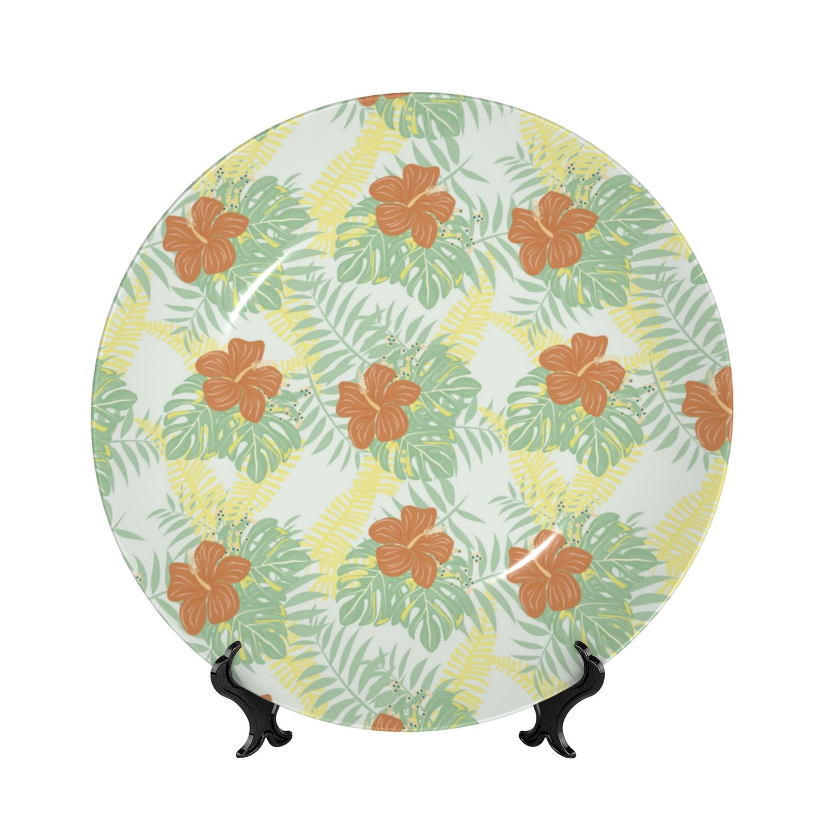 Daiia Tropical Flowers Printed Pattern Ceramic Plate Dinner Plates Bone ...