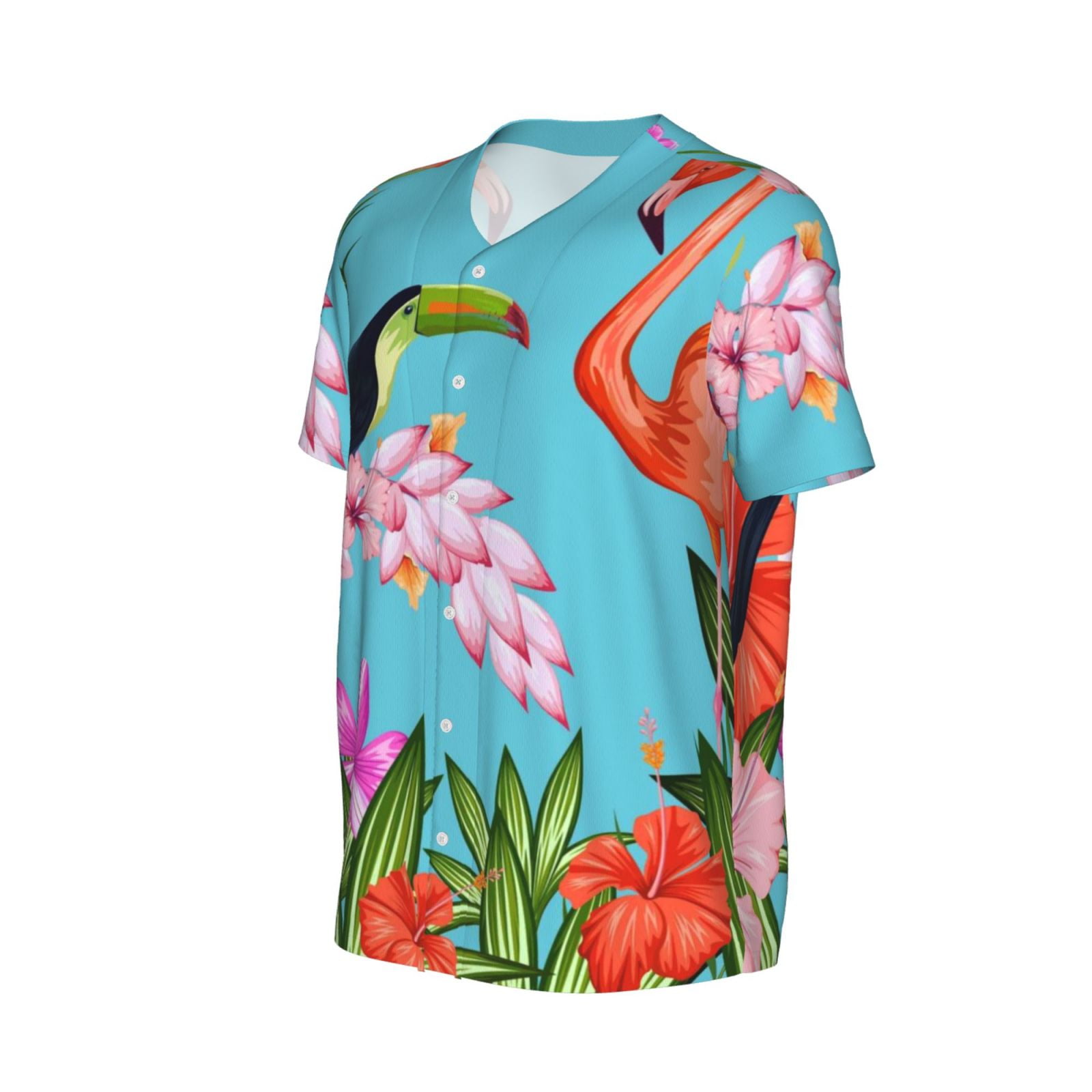 Daiia Tropical Jungle Flamingo Mens Baseball Jersey Button Down Shirts ...