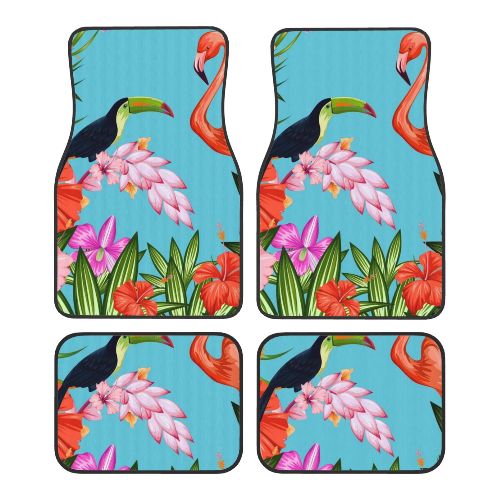 Daiia Tropical Jungle Flamingo Printed Car Floor Mats Set of 4, Durable ...