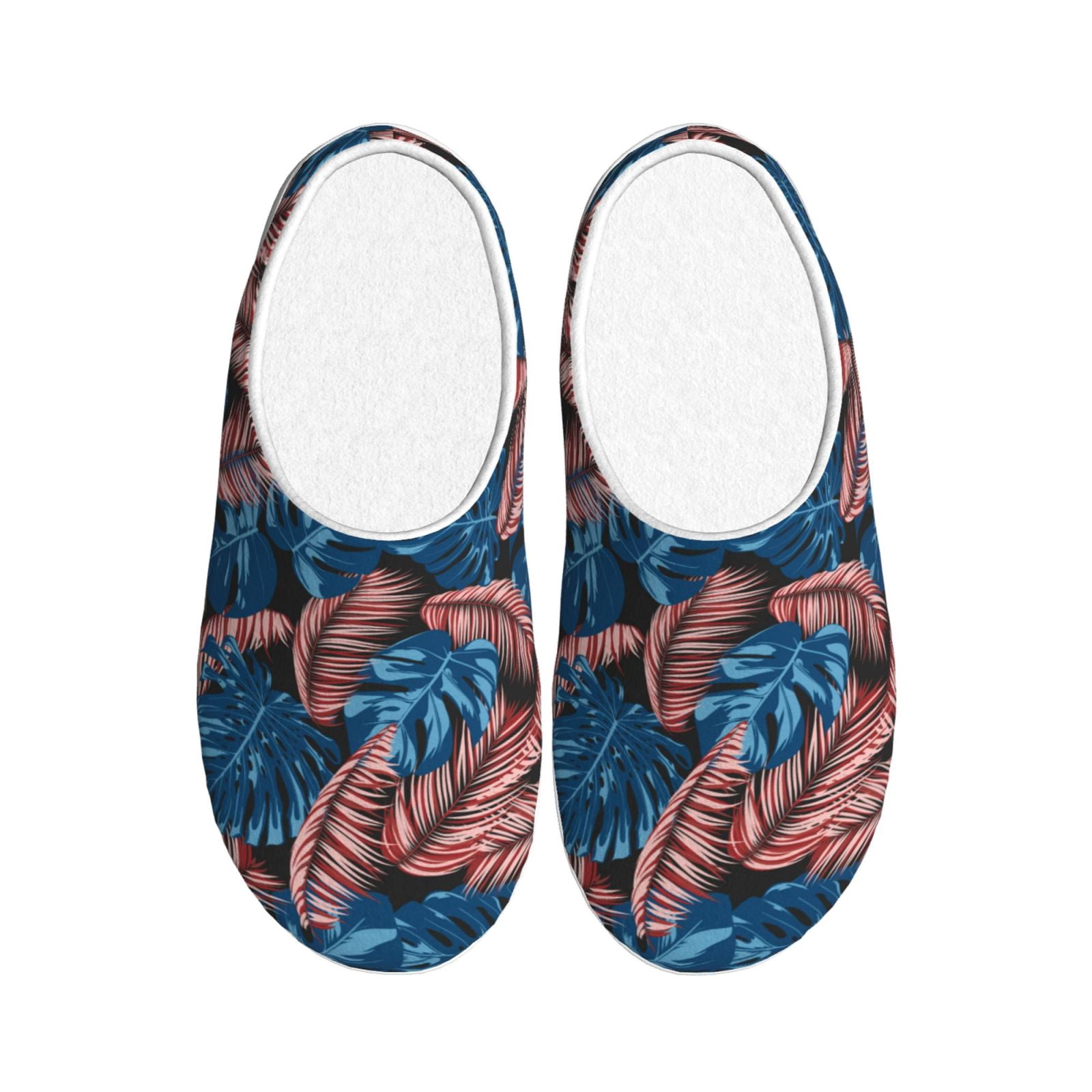 Daiia Tropical Leaves Print Women’s Fuzzy Slippers Memory Foam ...