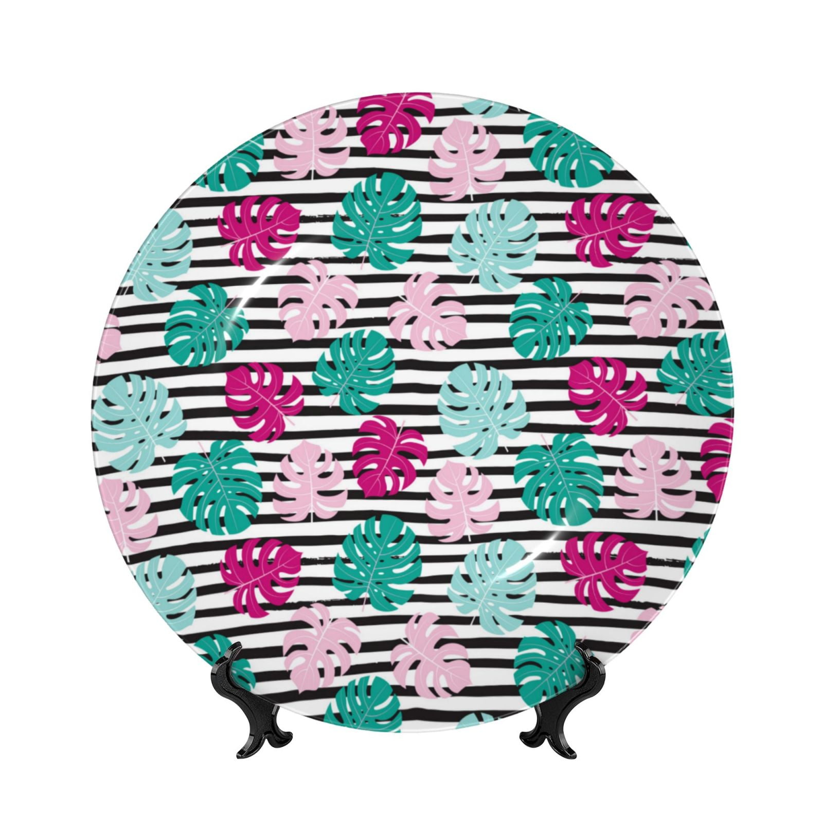 Daiia Tropical Leaves Printed Pattern Ceramic Plate Dinner Plates Bone ...