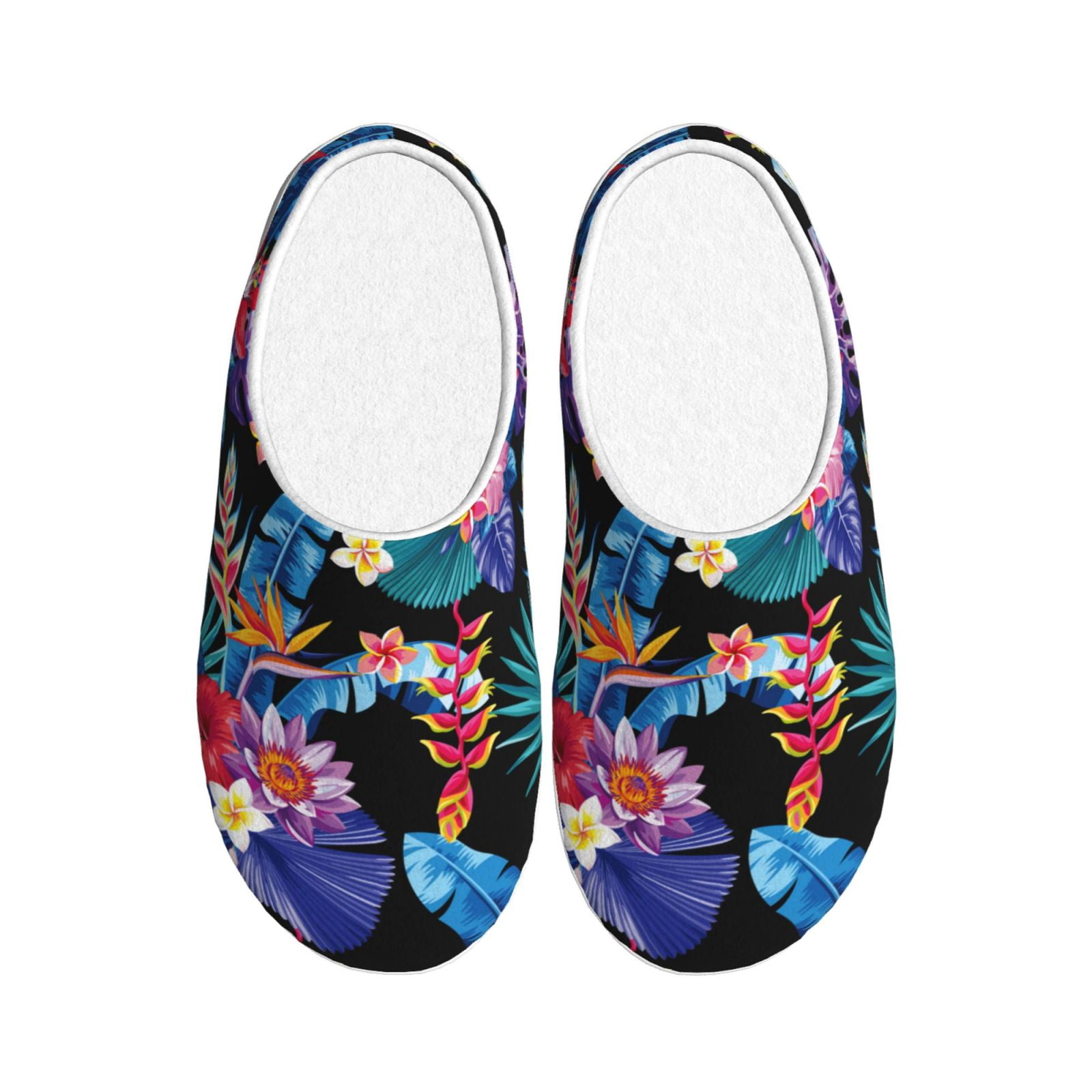 Daiia Tropical Palm Leaves Print Women’s Fuzzy Slippers Memory Foam ...