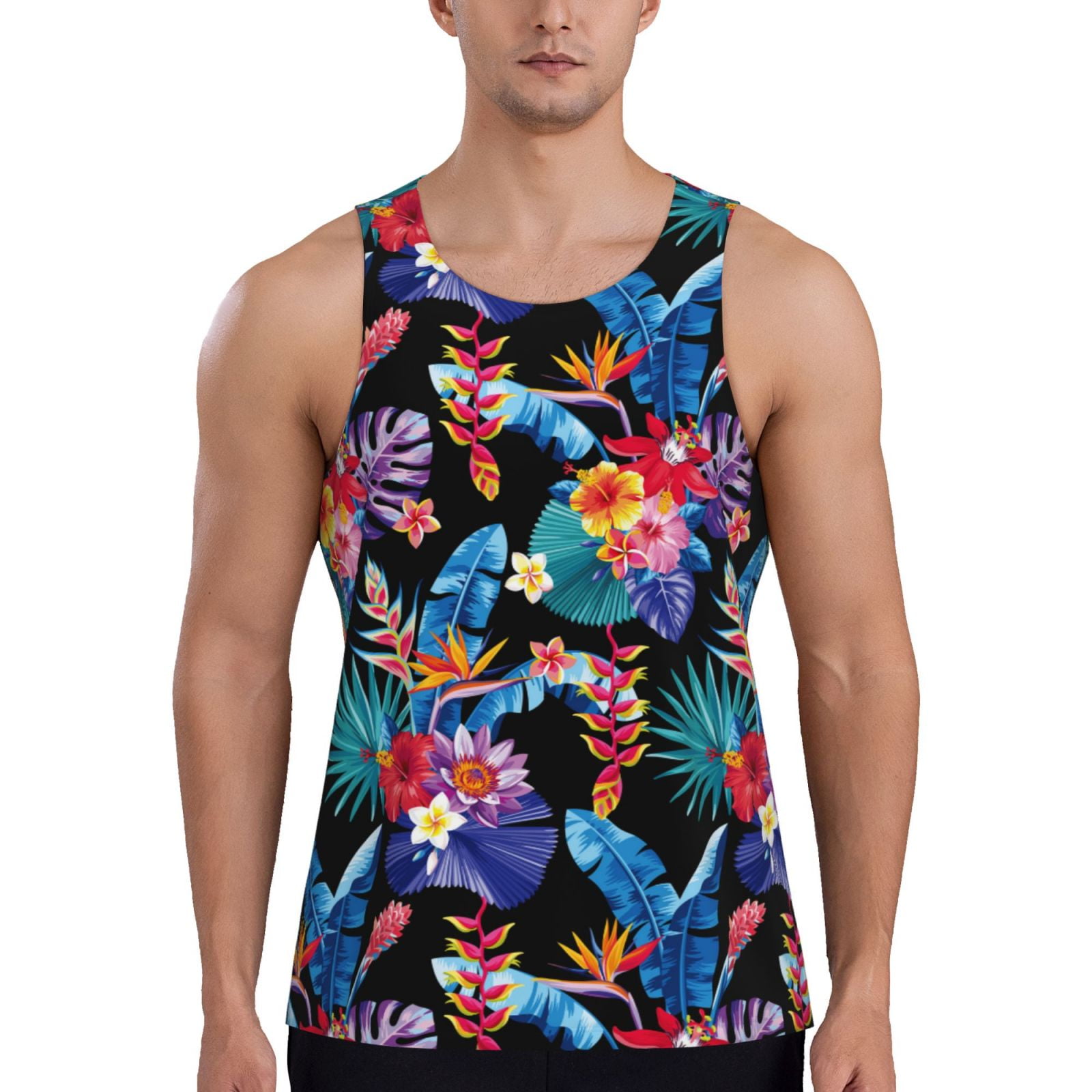 Daiia Tropical Palm Leaves Printed Men's Quick Dry Fit Muscle Tank Top ...