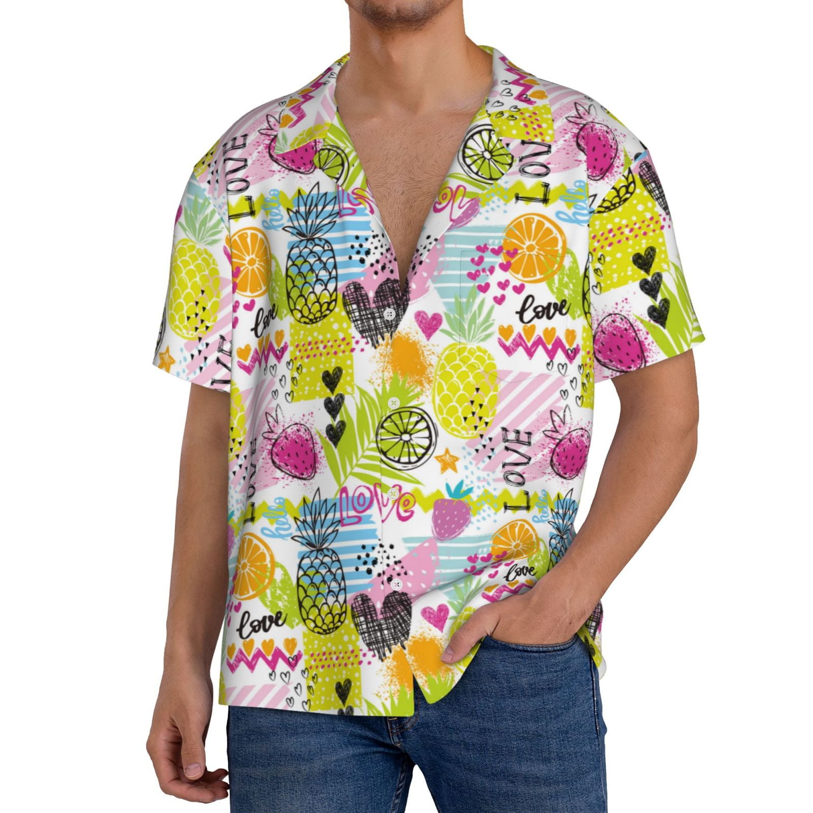 Daiia Tropical Pineapples Men's Linen Shirts Short Sleeve Casual Shirts ...