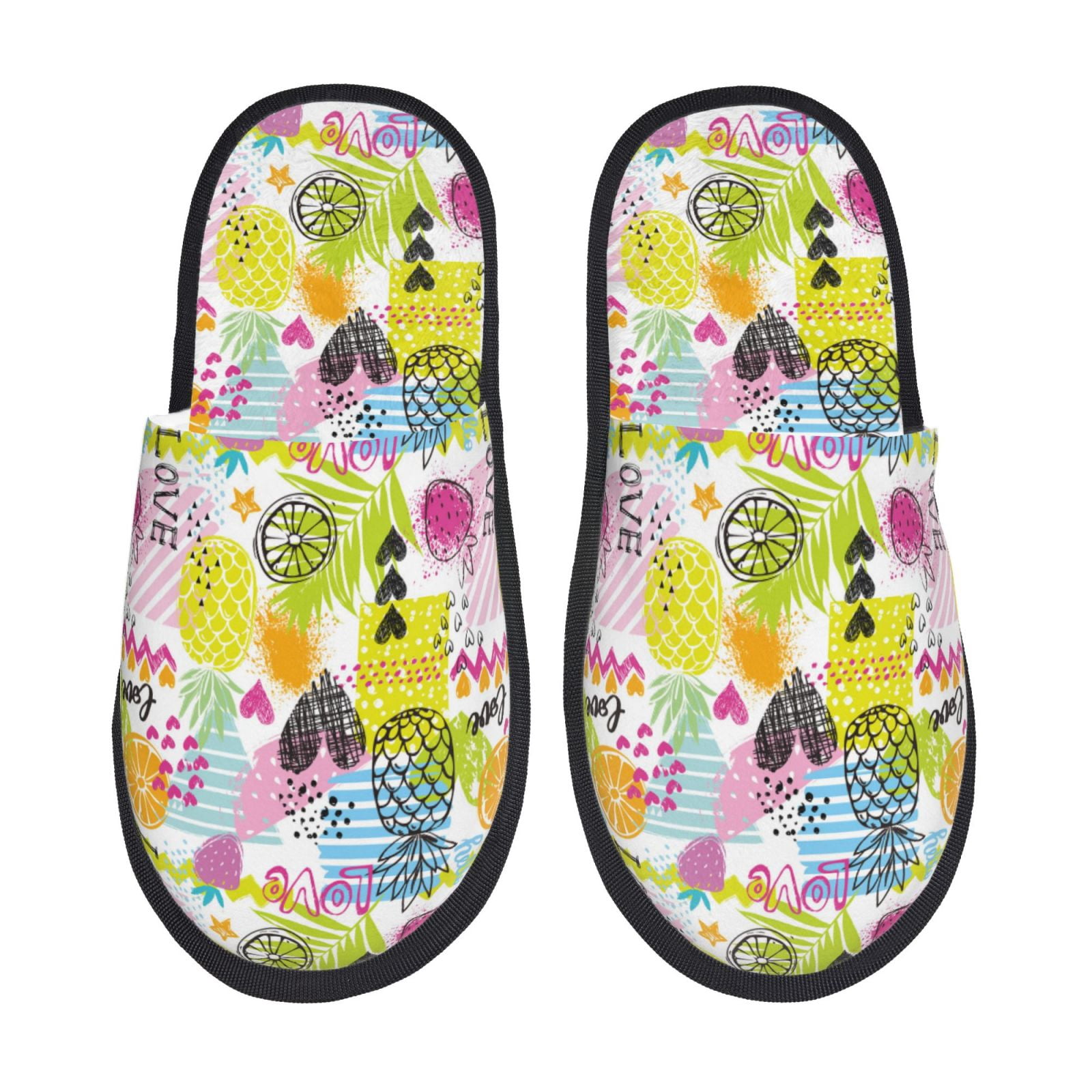 Daiia Tropical Pineapples Pattern Furry Slippers for Women and Men ...