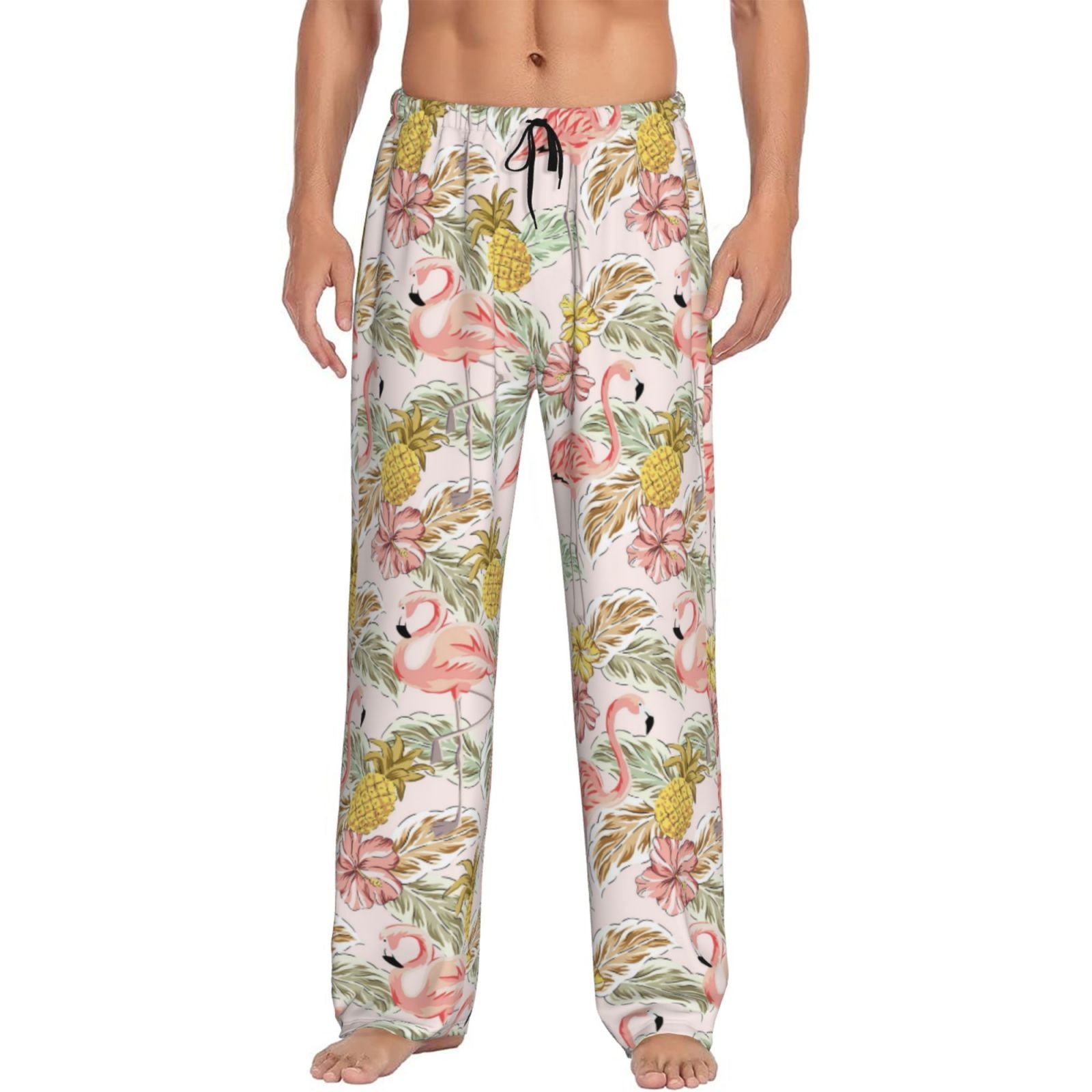 Daiia Tropical Pink Flamingo Pineapple Men's Sleep Pant with Pockets and Drawstring,Pajama Pants ...