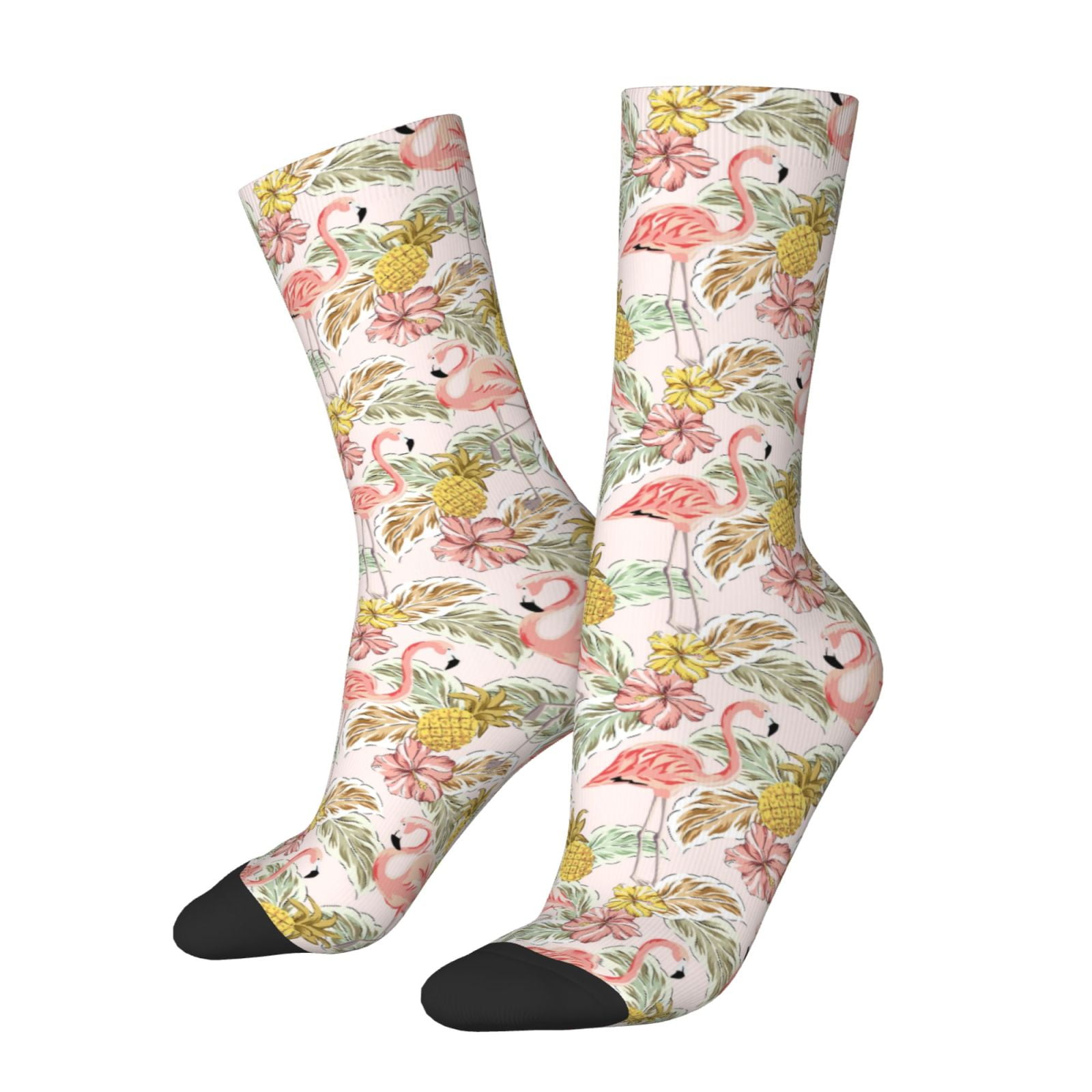 Daiia Tropical Pink Flamingo Pineapple Print Crew Socks – Soft Breathable Long Socks for Men ...