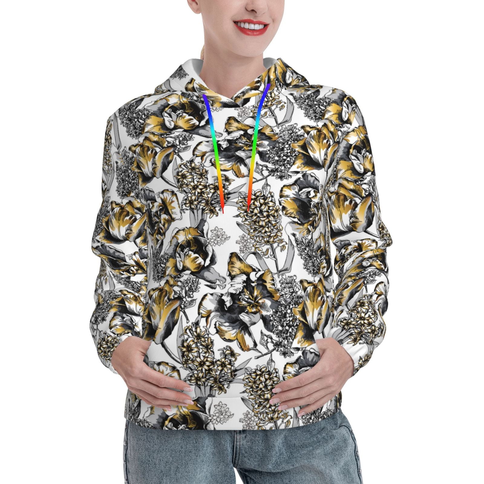 Daiia Tulips Flowers Pattern Women's Fashion Hoodies & Sweatshirts with ...