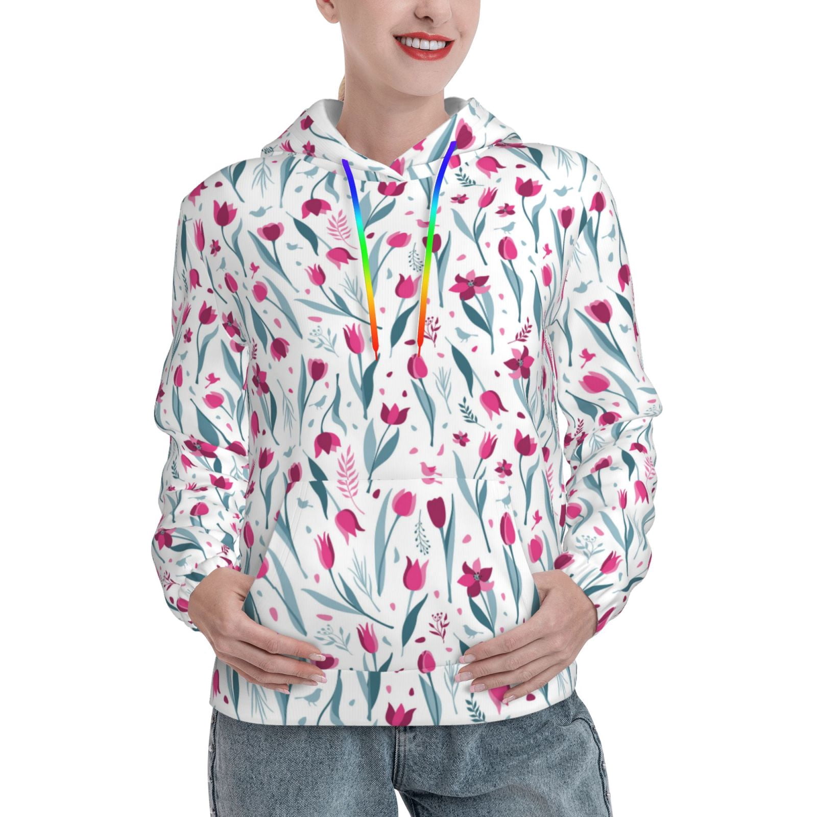 Daiia Tulips Flowers Pattern Women's Fashion Hoodies & Sweatshirts with ...