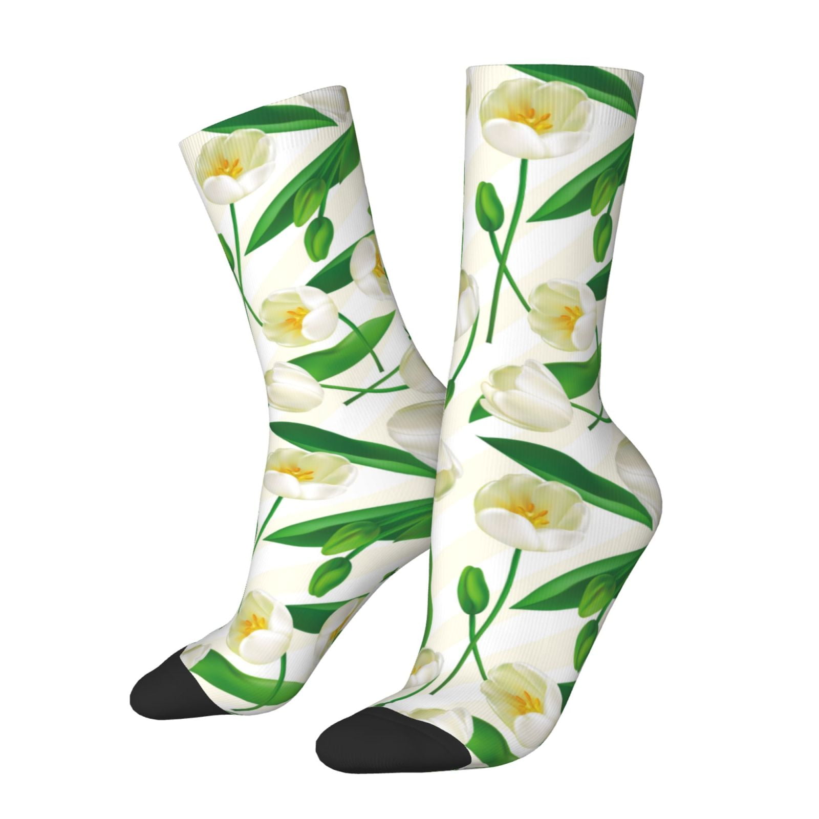 Daiia Tulips Flowers Print Crew Socks – Soft Breathable Long Socks for ...