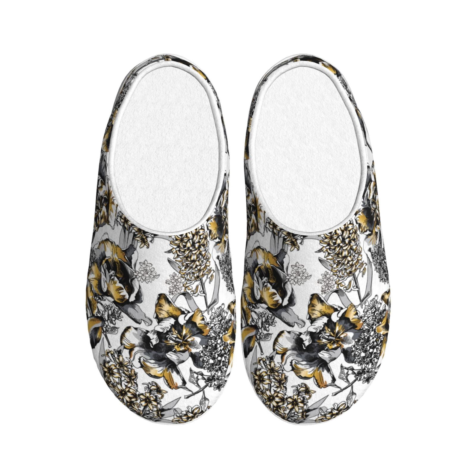 Daiia Tulips Flowers Print Women’s Fuzzy Slippers Memory Foam ...