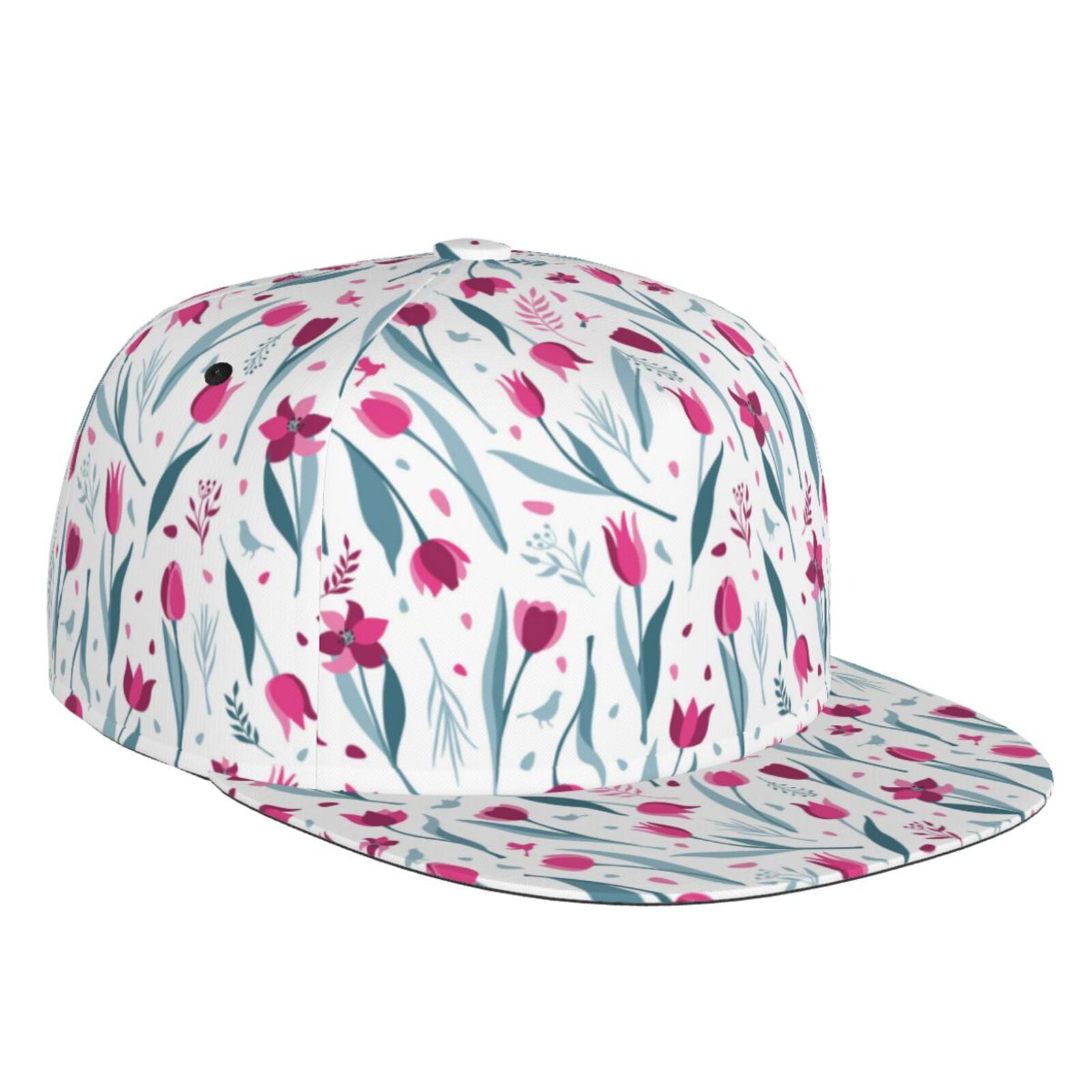 Daiia Tulips Flowers print Flat Bill Hats Flat Brim Trucker Cap ...
