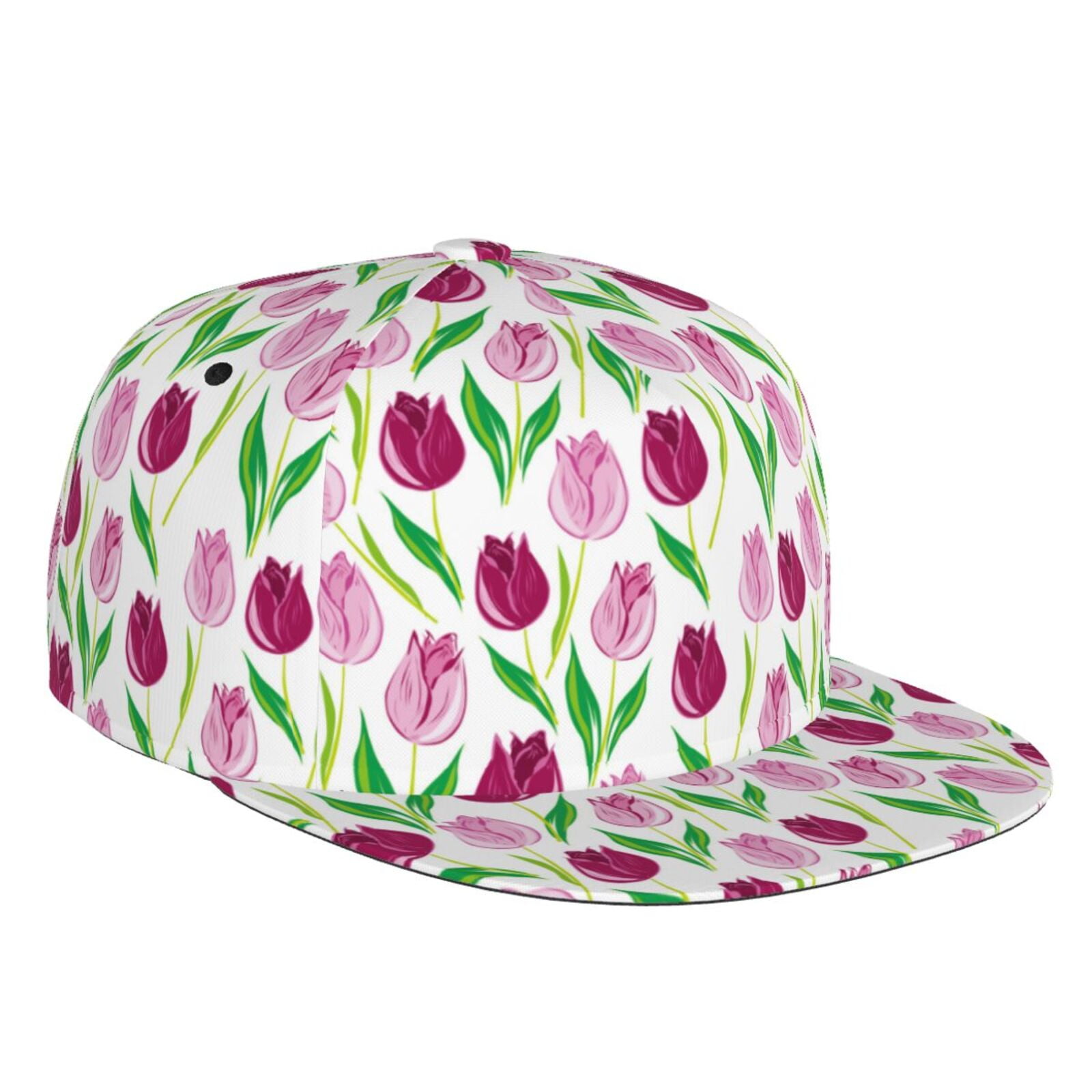 Daiia Tulips Flowers print Flat Bill Hats Flat Brim Trucker Cap ...