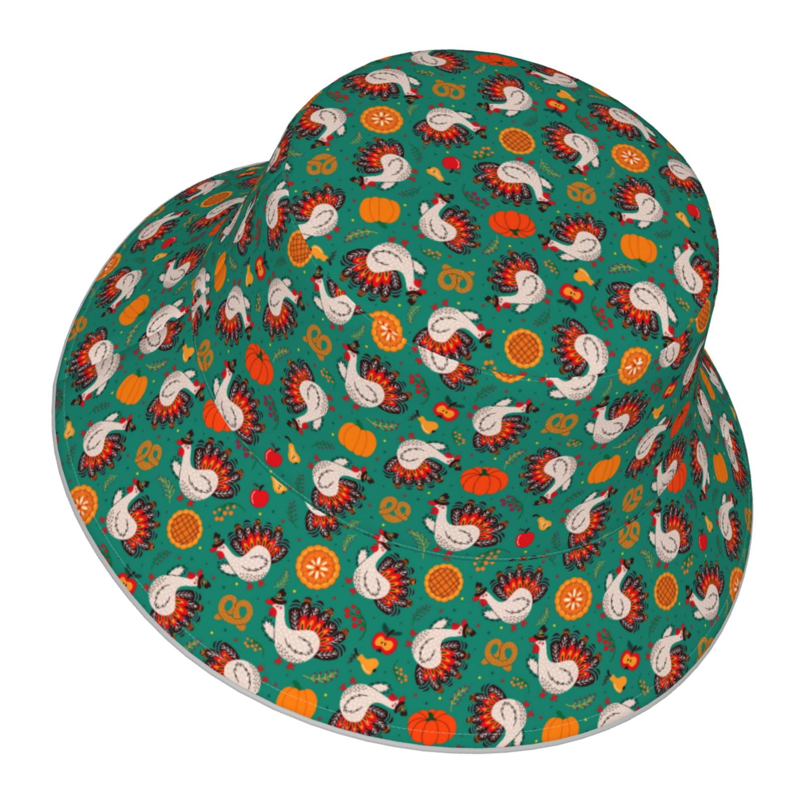 Daiia Turkey And Thanksgiving1 Pattern Bucket Hat - Trendy Cotton Sun ...