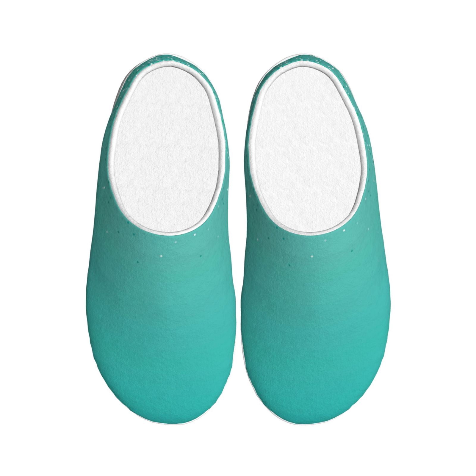 Daiia Turquoise Glitter Print Women’s Fuzzy Slippers Memory Foam ...