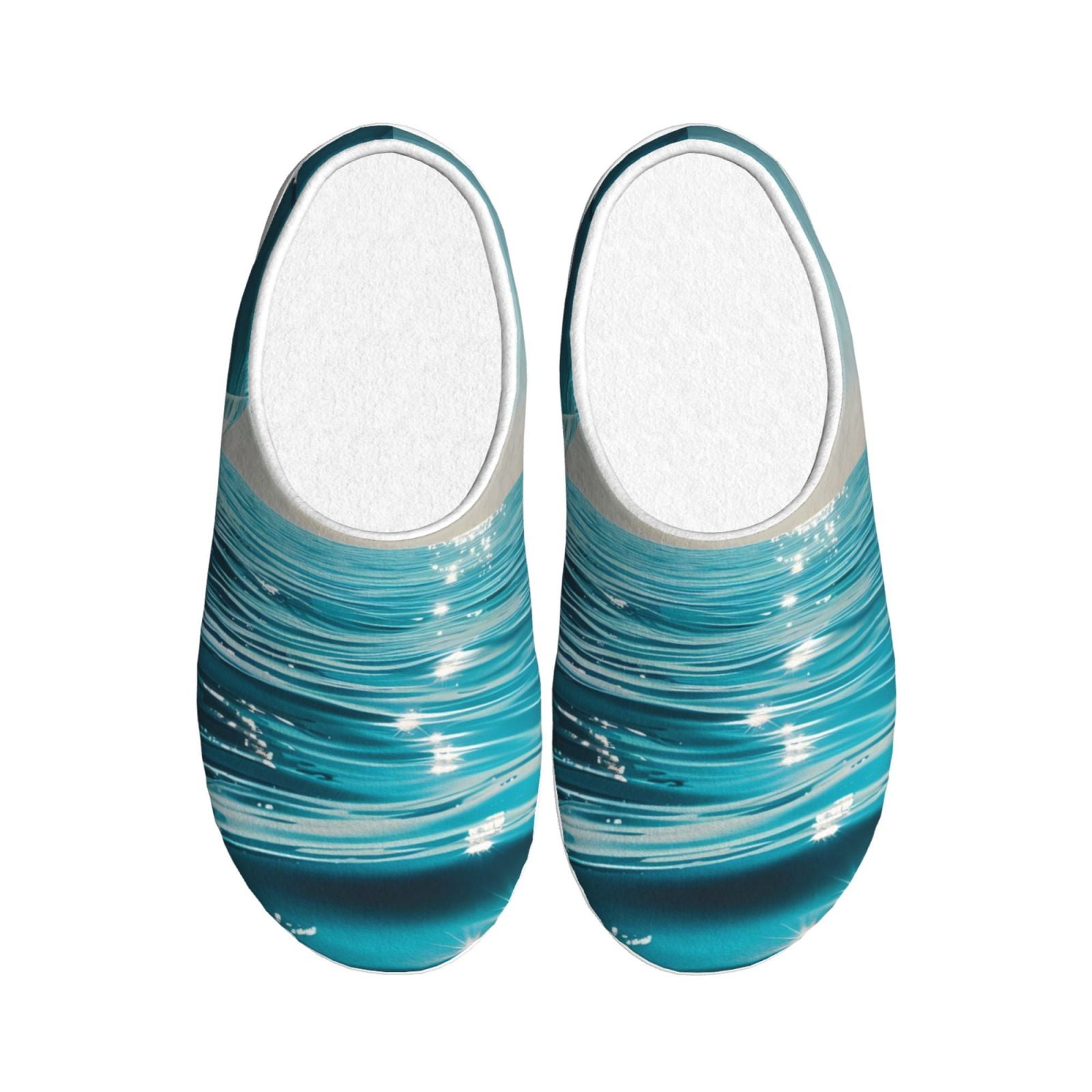 Daiia Turquoise Ocean Reflection Print Women’s Fuzzy Slippers Memory ...