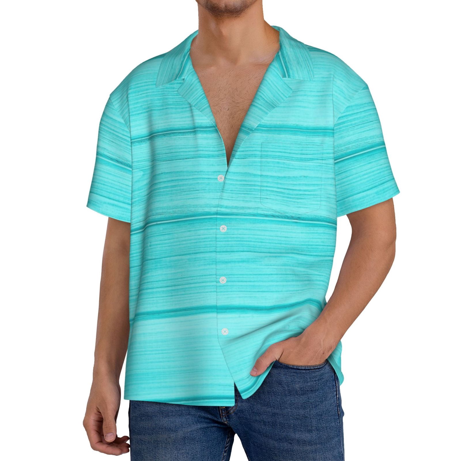 Daiia Turquoise Wooden Men's Linen Shirts Short Sleeve Casual Shirts ...
