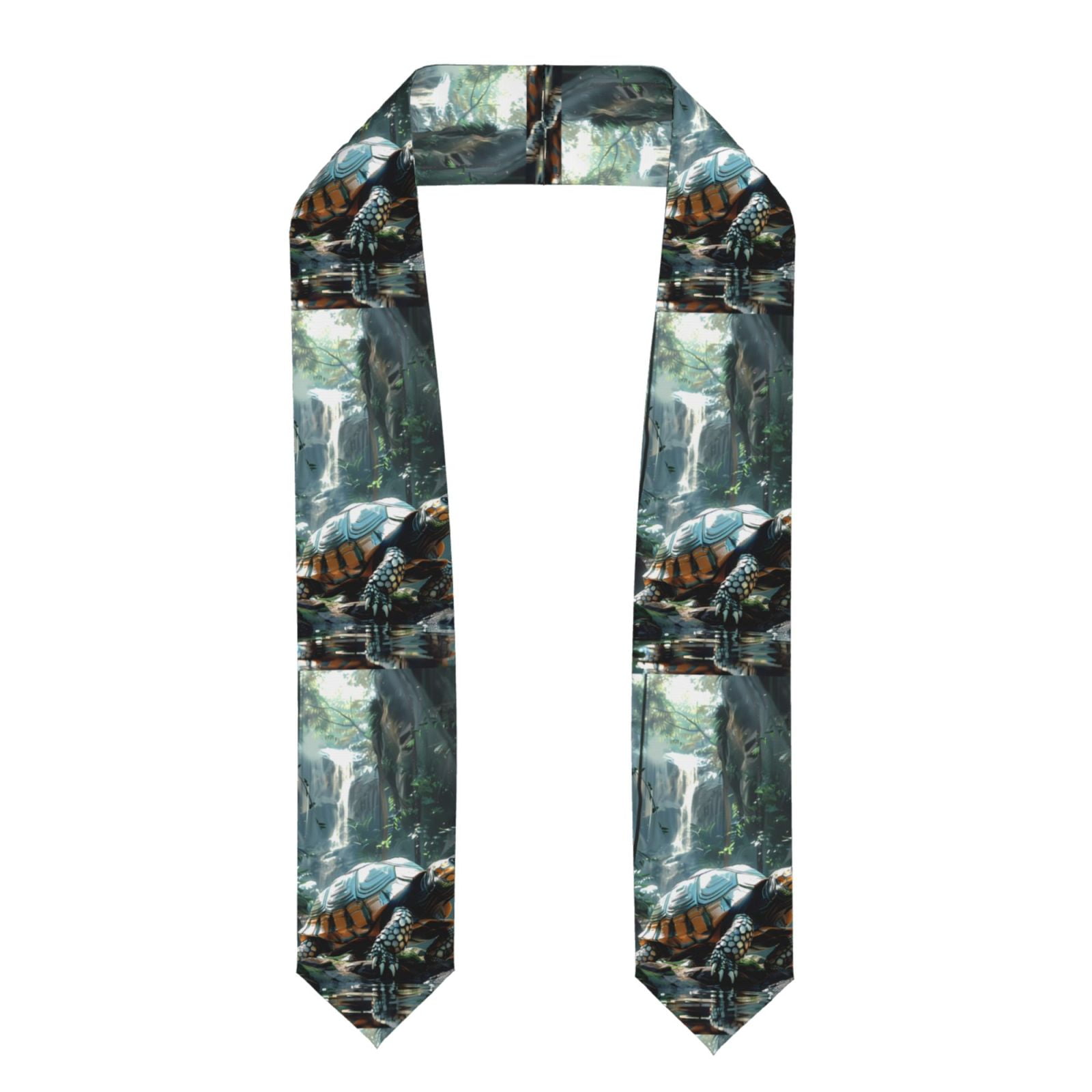 Daiia Turtle In Jungle Waterfall Pattern Graduation Shawl Stole – Satin ...