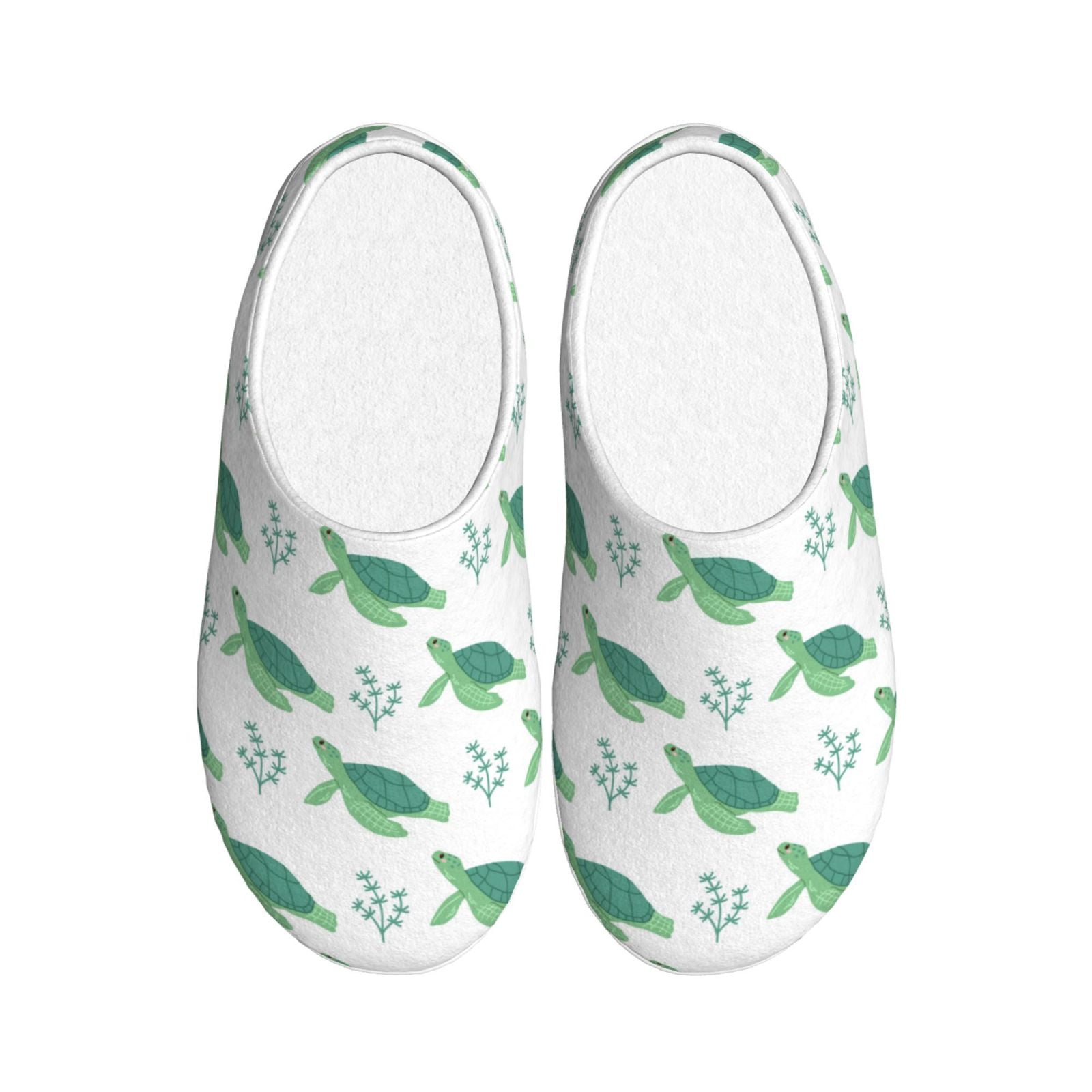 Daiia Turtle Print Women’s Fuzzy Slippers Memory Foam Lightweight House ...