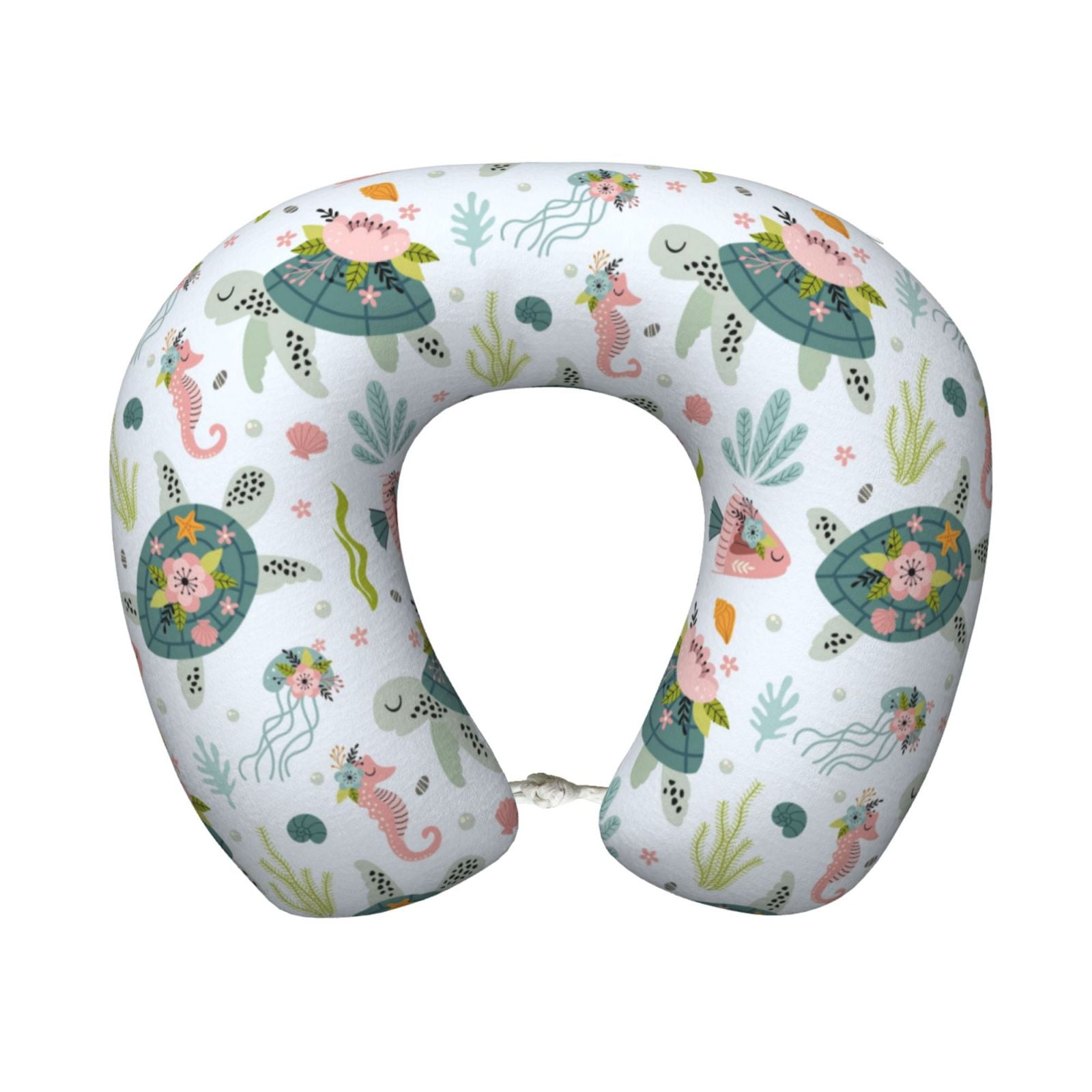 Daiia Turtle and Sea Life Pattern Travel Pillow 100% Pure Memory Foam ...