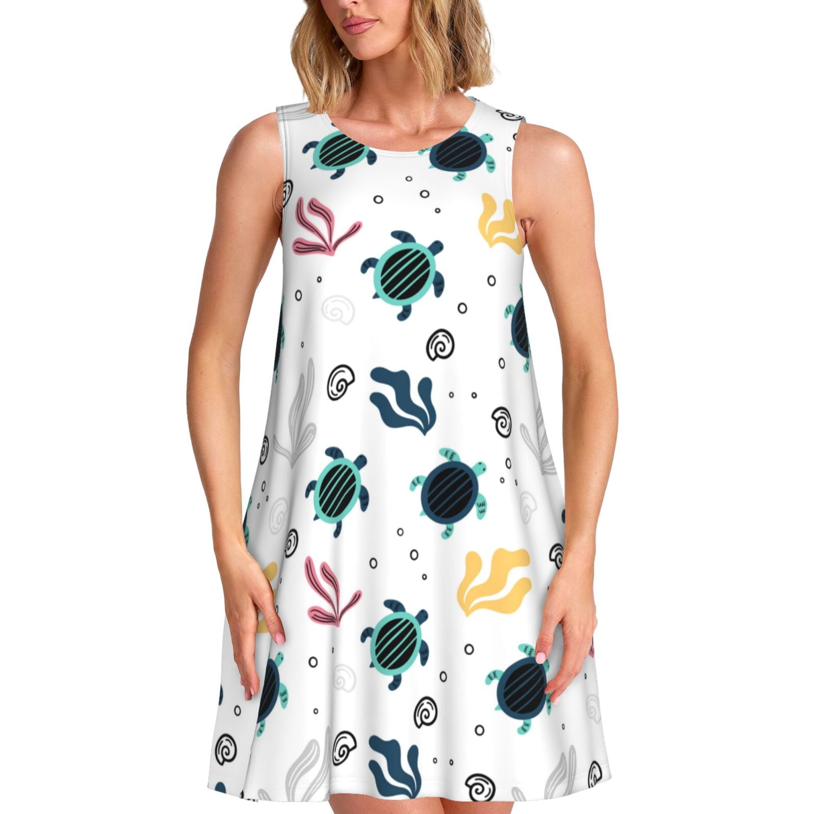 Daiia Turtles And Corals Print Women's Dresses 2025 Trendy Short sleeve ...