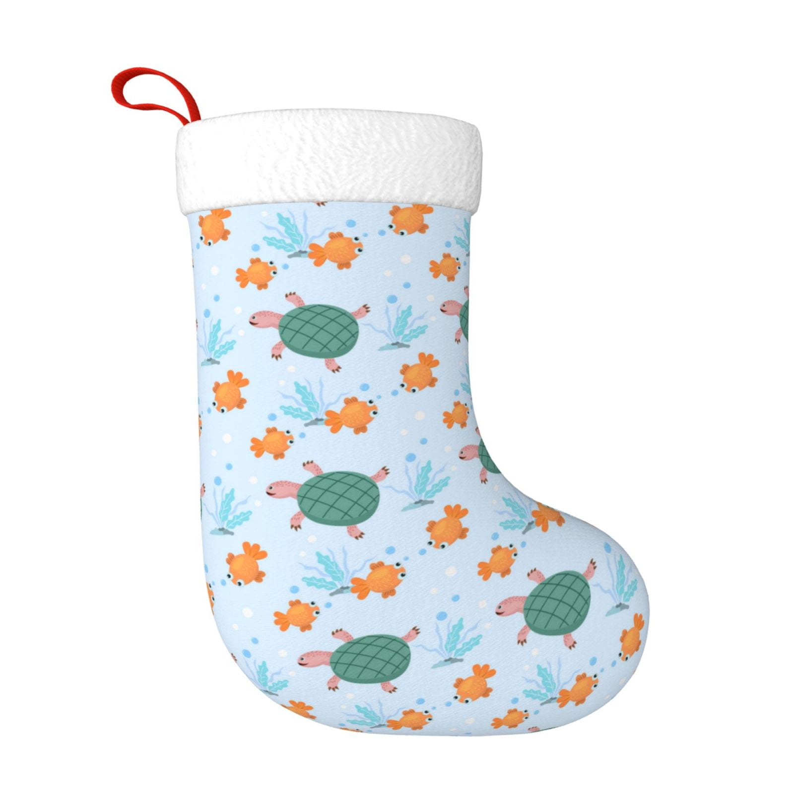 Daiia Turtles And Goldfish Print Christmas Stocking，18"Large Knitted ...