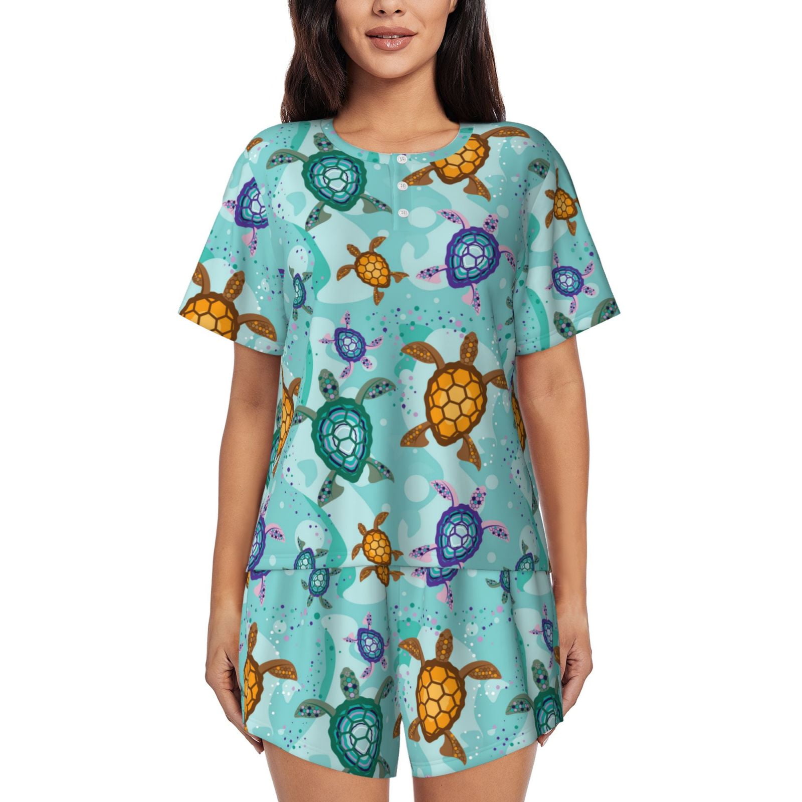 Daiia Turtles And Sea Pattern Womens Pajama Sets Short Sleeve Pajamas ...