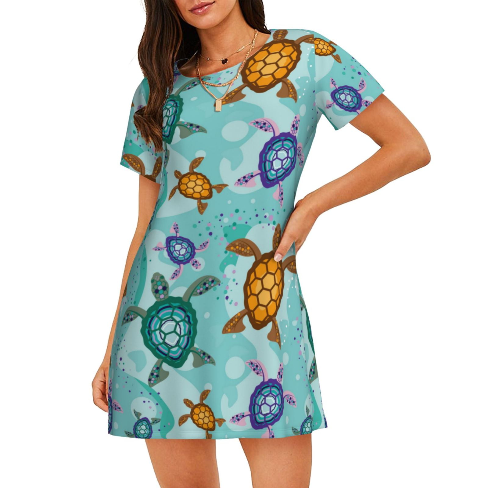 Daiia Turtles And Sea Print Women's Nightshirt Soft Nightgowns for ...