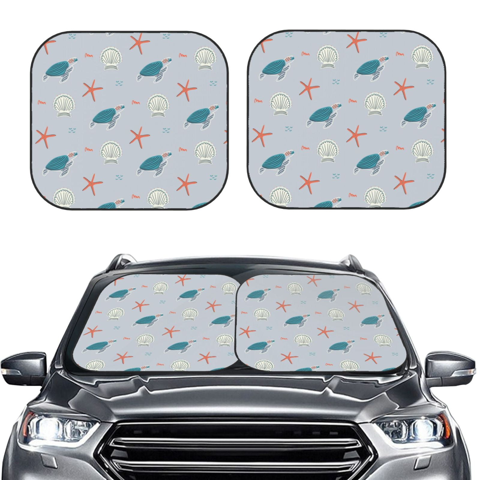 Daiia Turtles And Shells 2PCS Car Windshield Sun Shade, Foldable Sun ...