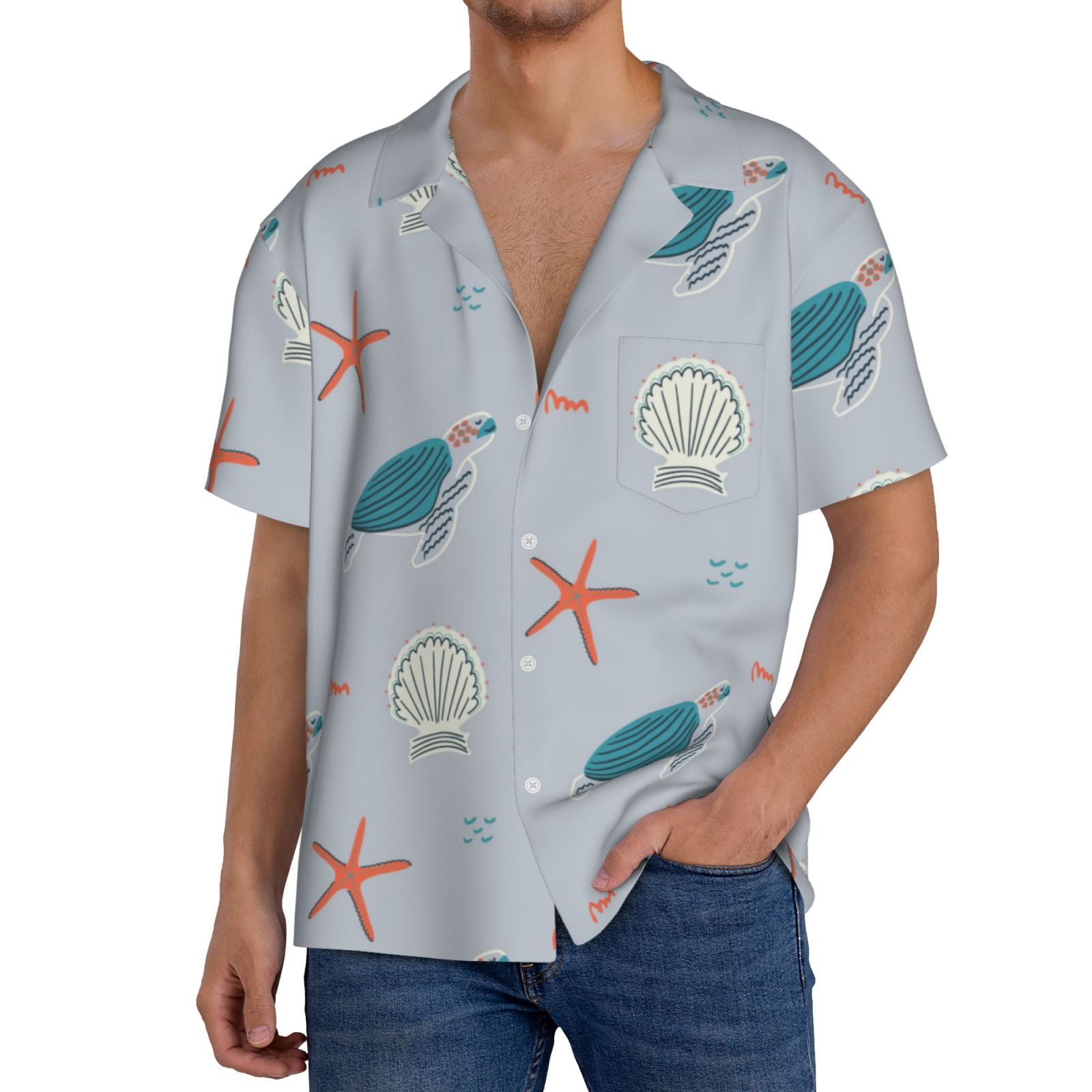 Daiia Turtles And Shells Men's Linen Shirts Short Sleeve Casual Shirts ...