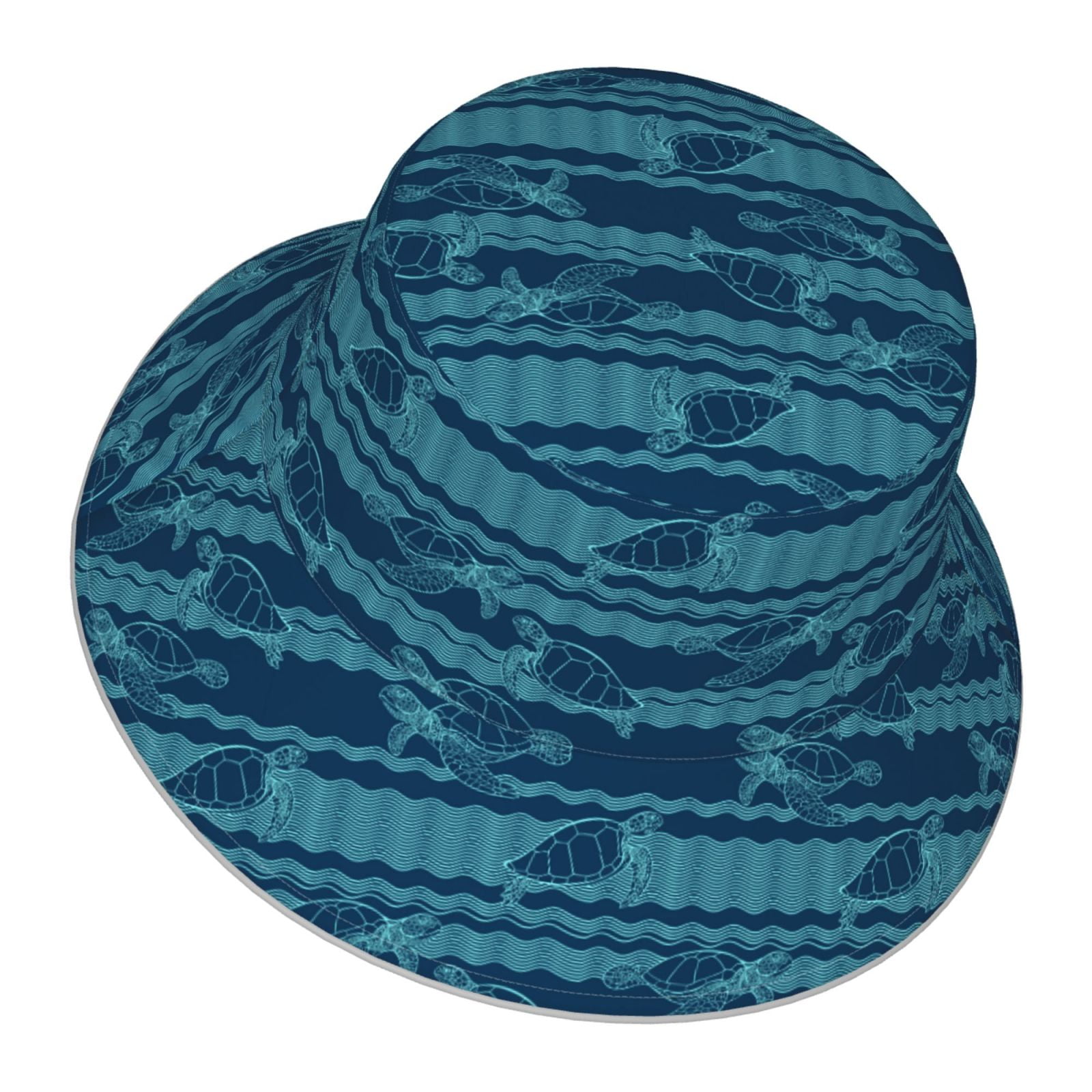 Daiia Turtles and Waves Pattern Bucket Hat - Trendy Cotton Sun Hat for ...