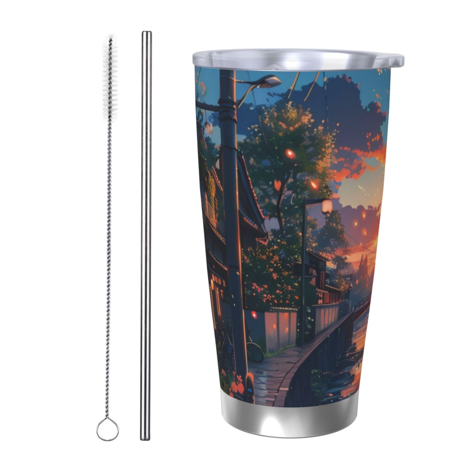 Daiia Twilight Canal Reflection Printed 20oz Insulated Coffee Cup with ...
